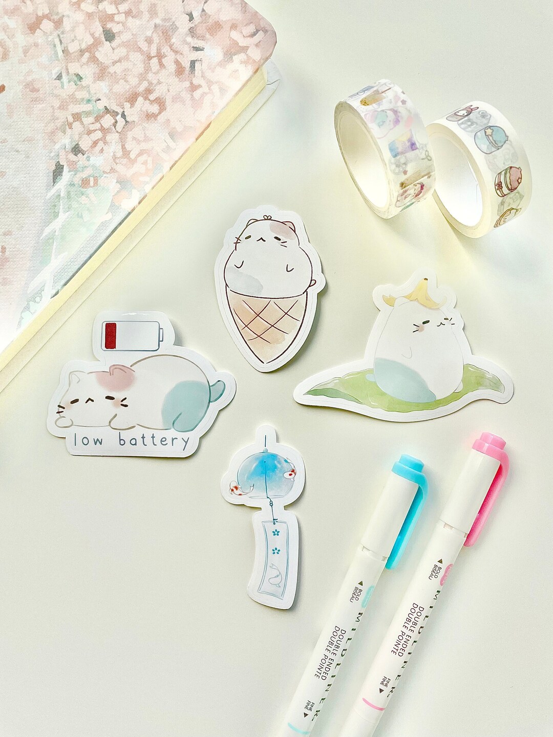 Kawaii Cat Stickers Cute Desserts Banana, Ice Cream, Koi Fish Kawaii ...