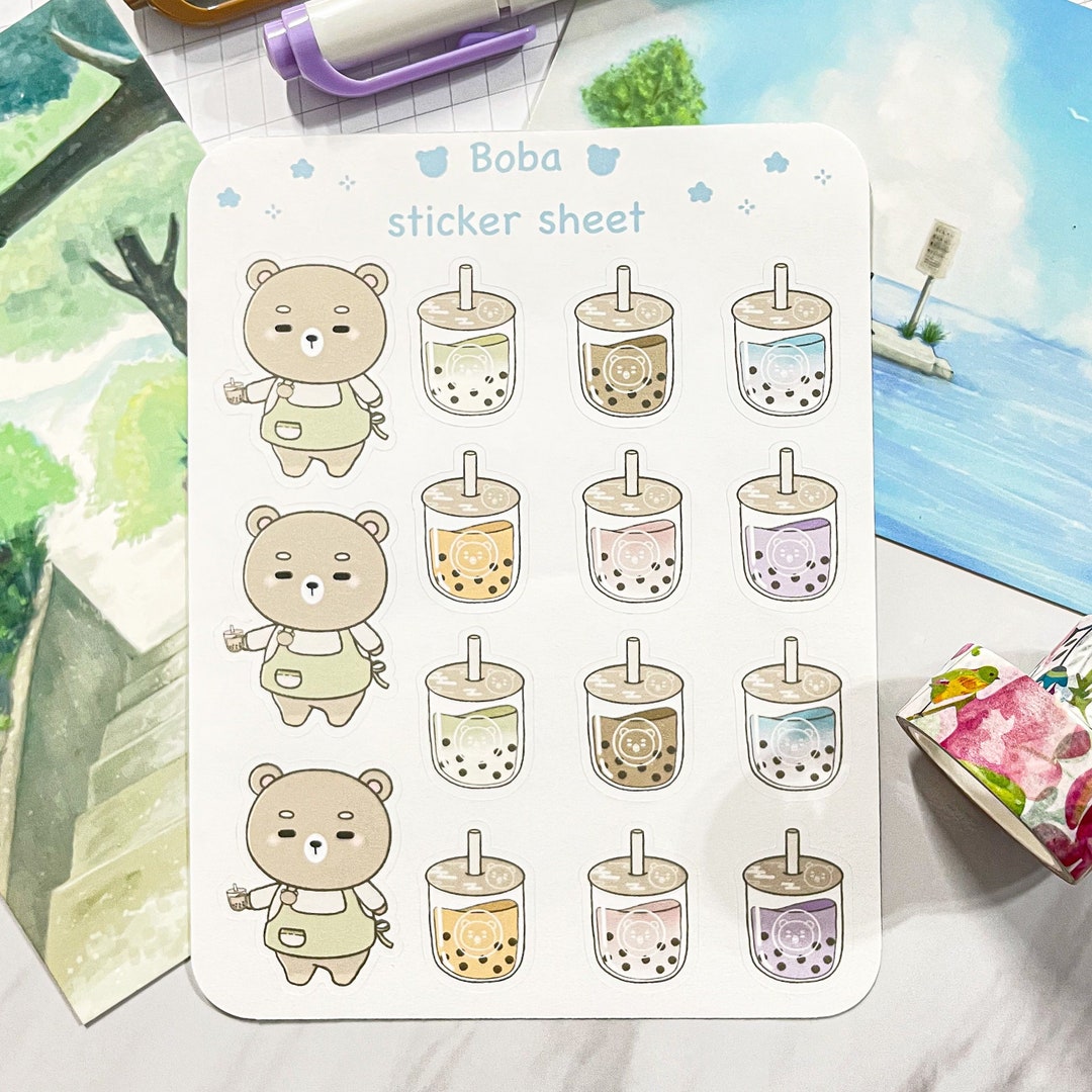 Cute Boba Bear Sticker Sheet Boba Milk Tea Stickers Barista Bear Kawaii ...