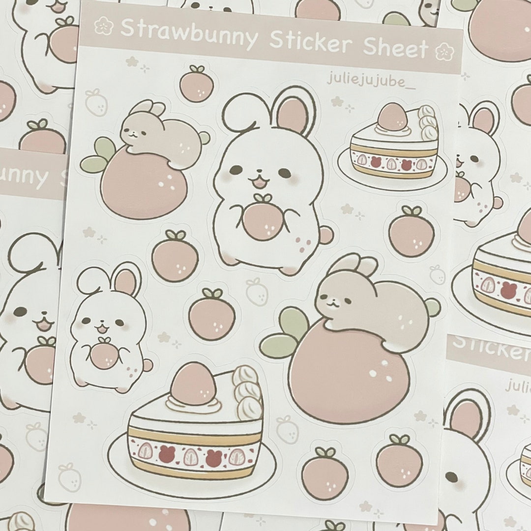 Strawberry Bunny Sticker Sheet Bunny Sticker Bunny Sticker Sheet ...