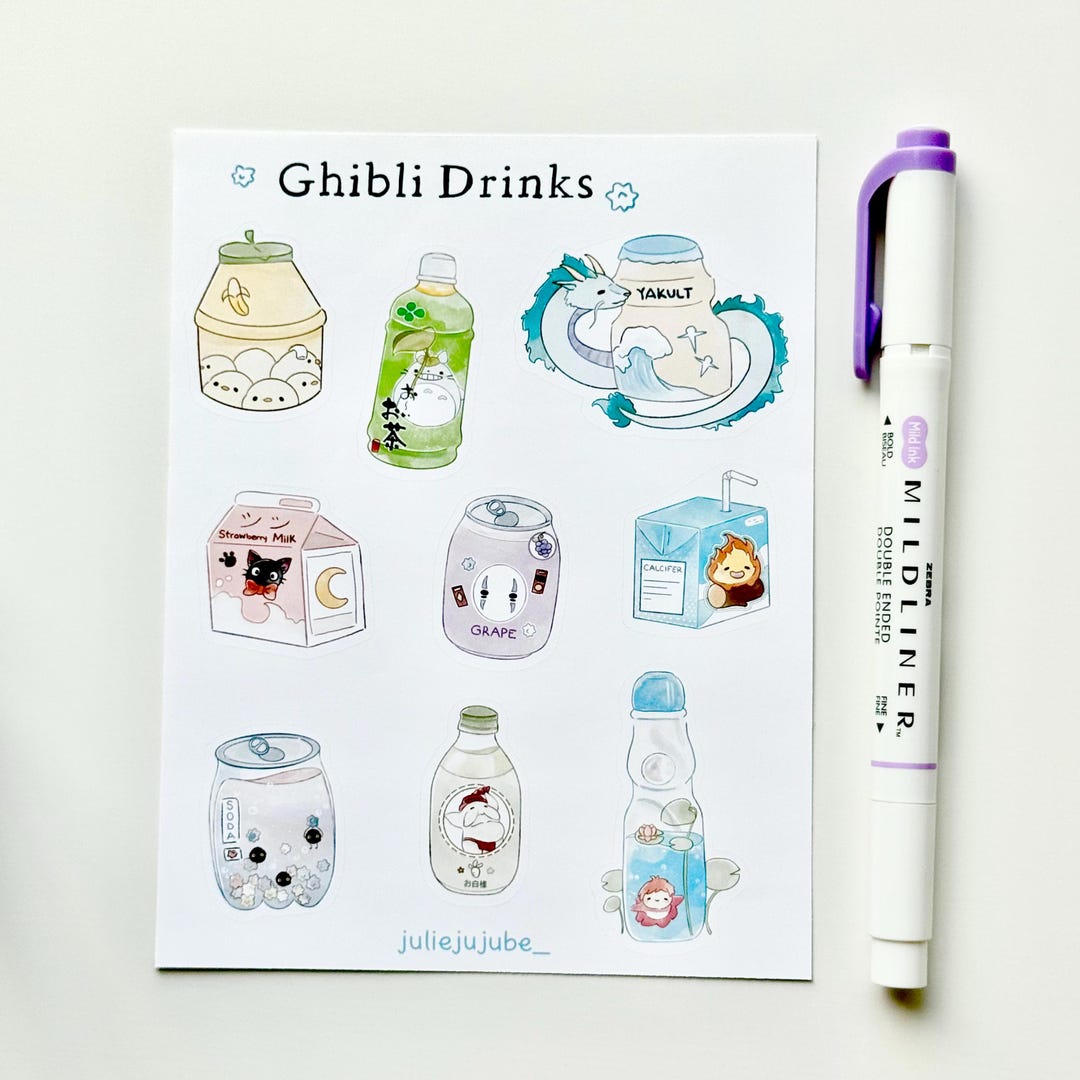 Kawaii Drinks Sticker Sheet | Cute Asian Drinks Sticker Sheet | Kawaii ...