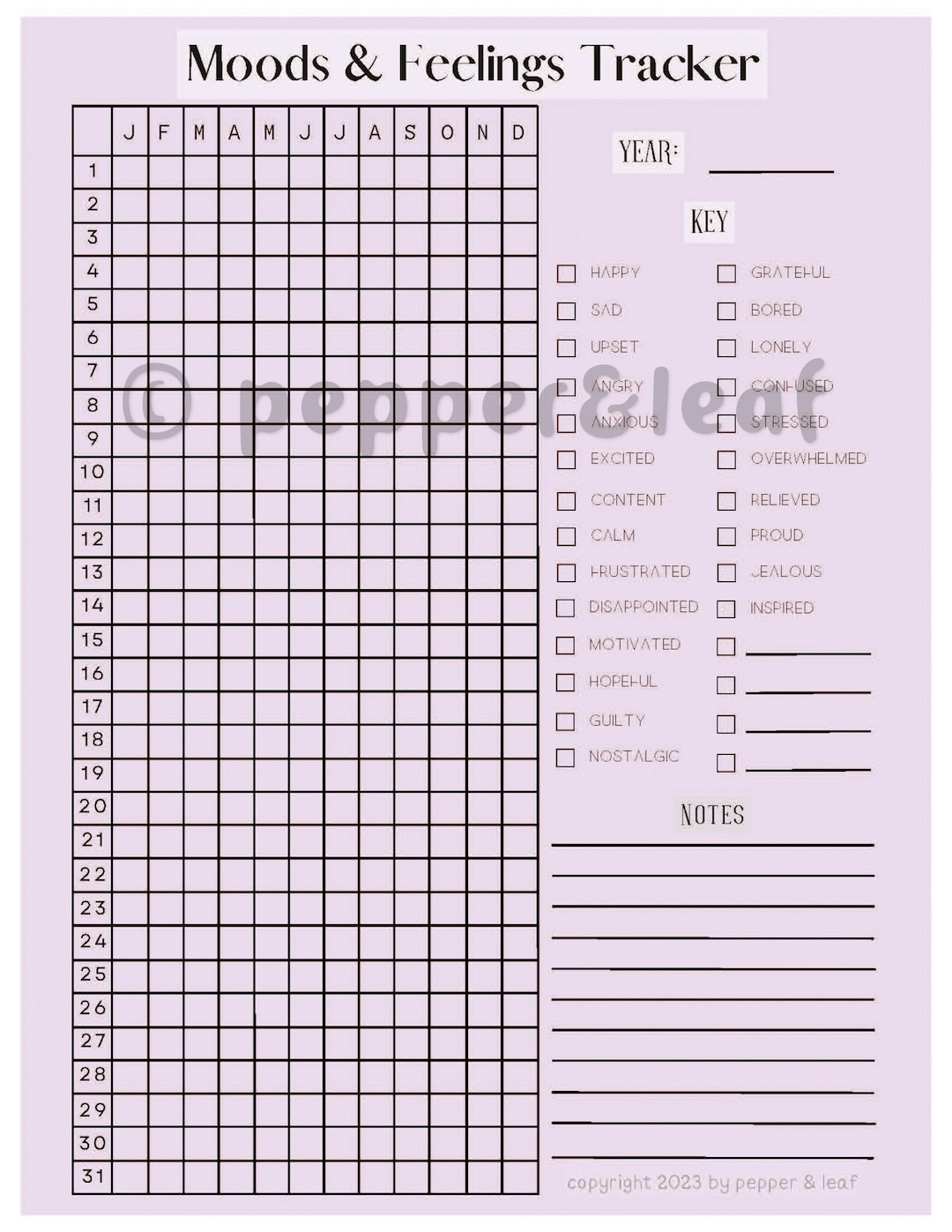 Moods & Feelings Tracker Planner Template V2 Bundle | Yearly Tracker ...