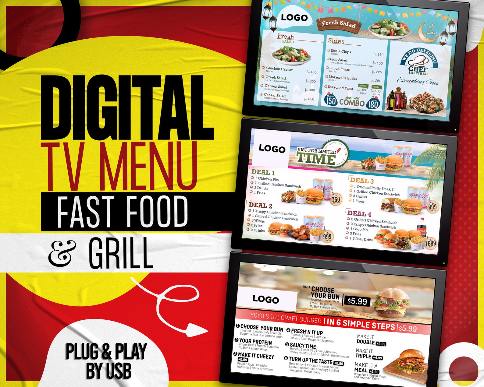 Customize Digital Tv Menu for Fast Food Restaurant Grill - Etsy