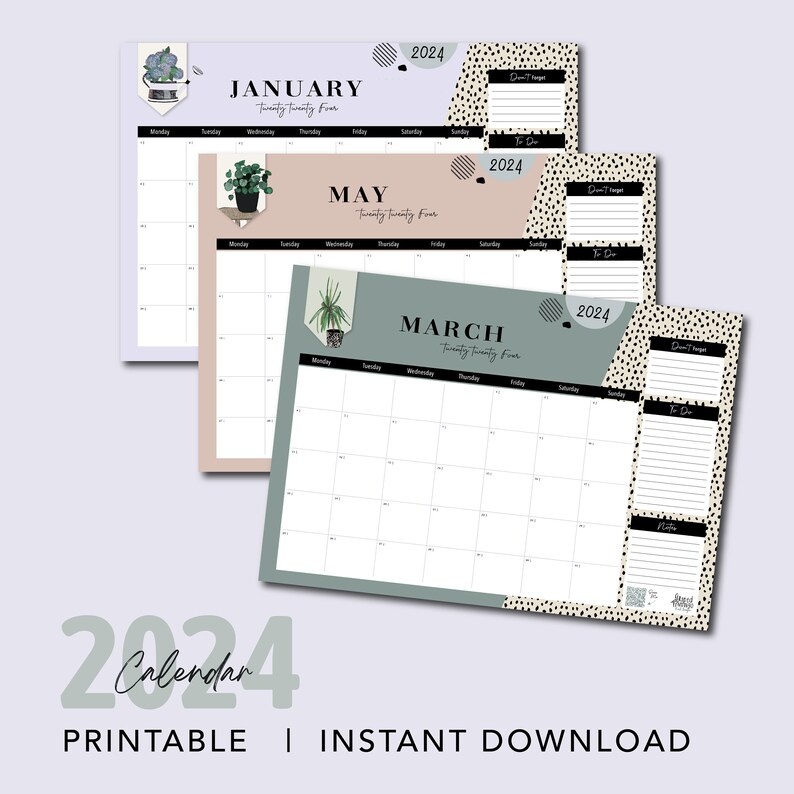 Printable 2024 Calendar Monthly Planner Landscape Elegant Monthly ...