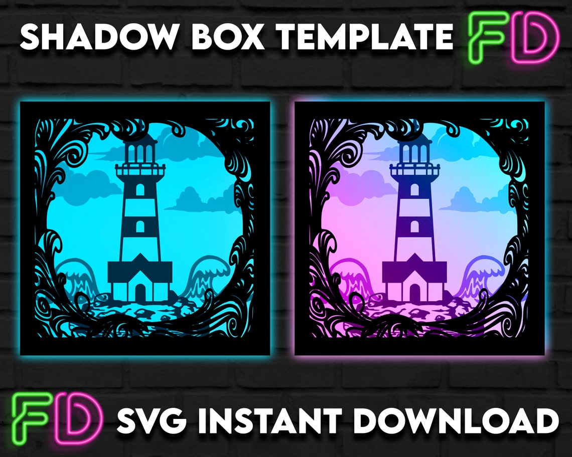 Lighthouse Shadow Light Box Template SVG. Shadow Light Box - Etsy