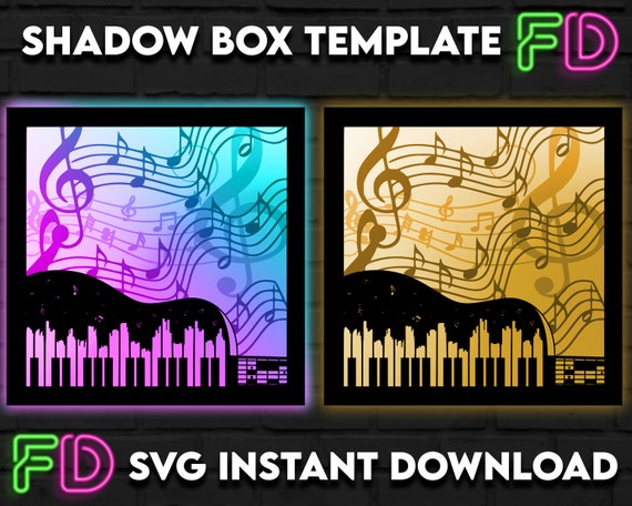Musical Notes Shadow Light Box Template SVG. Shadow Light Box | Etsy