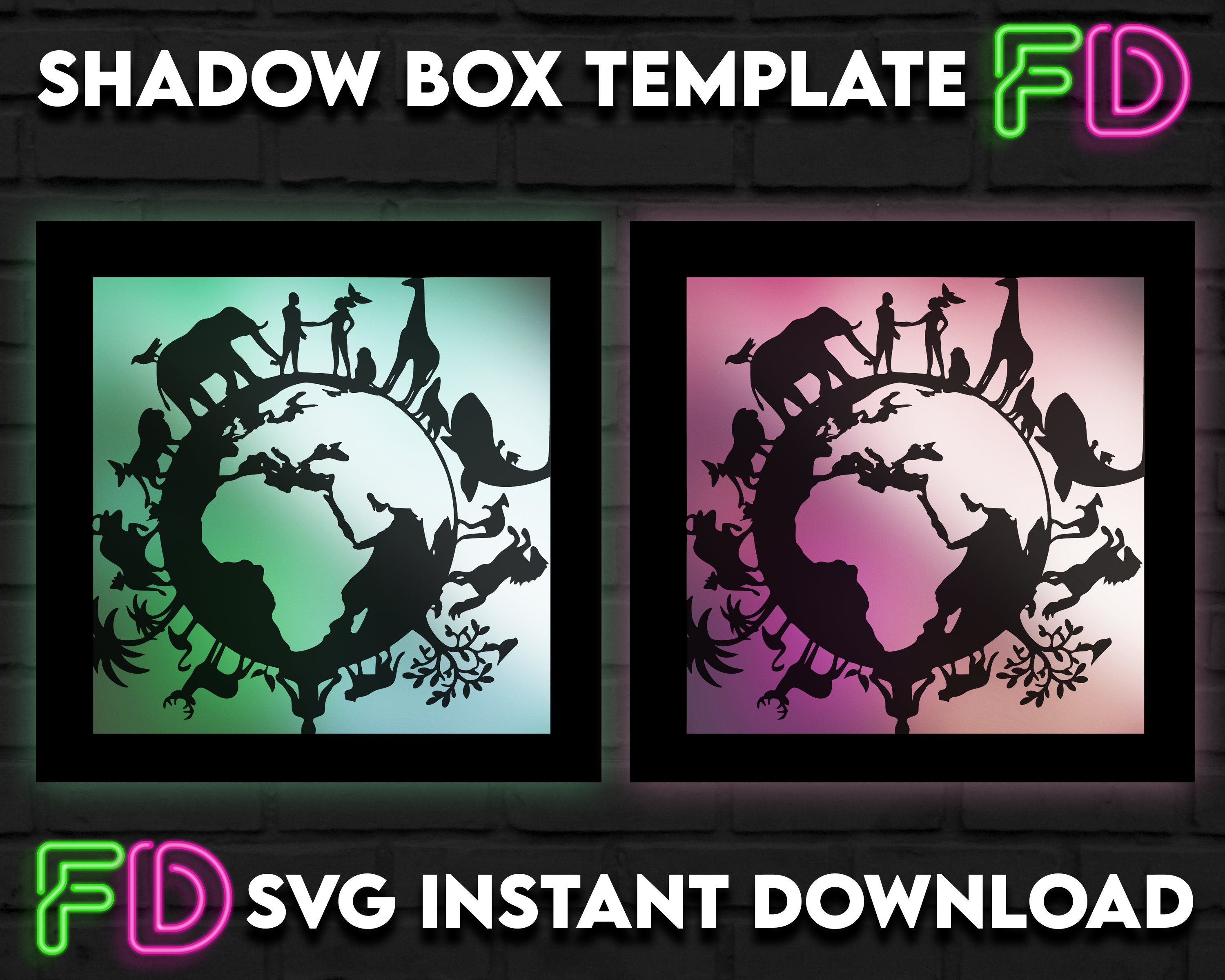 Earth Shadow Light Box Template SVG. Shadow Light Box Cricut | Etsy