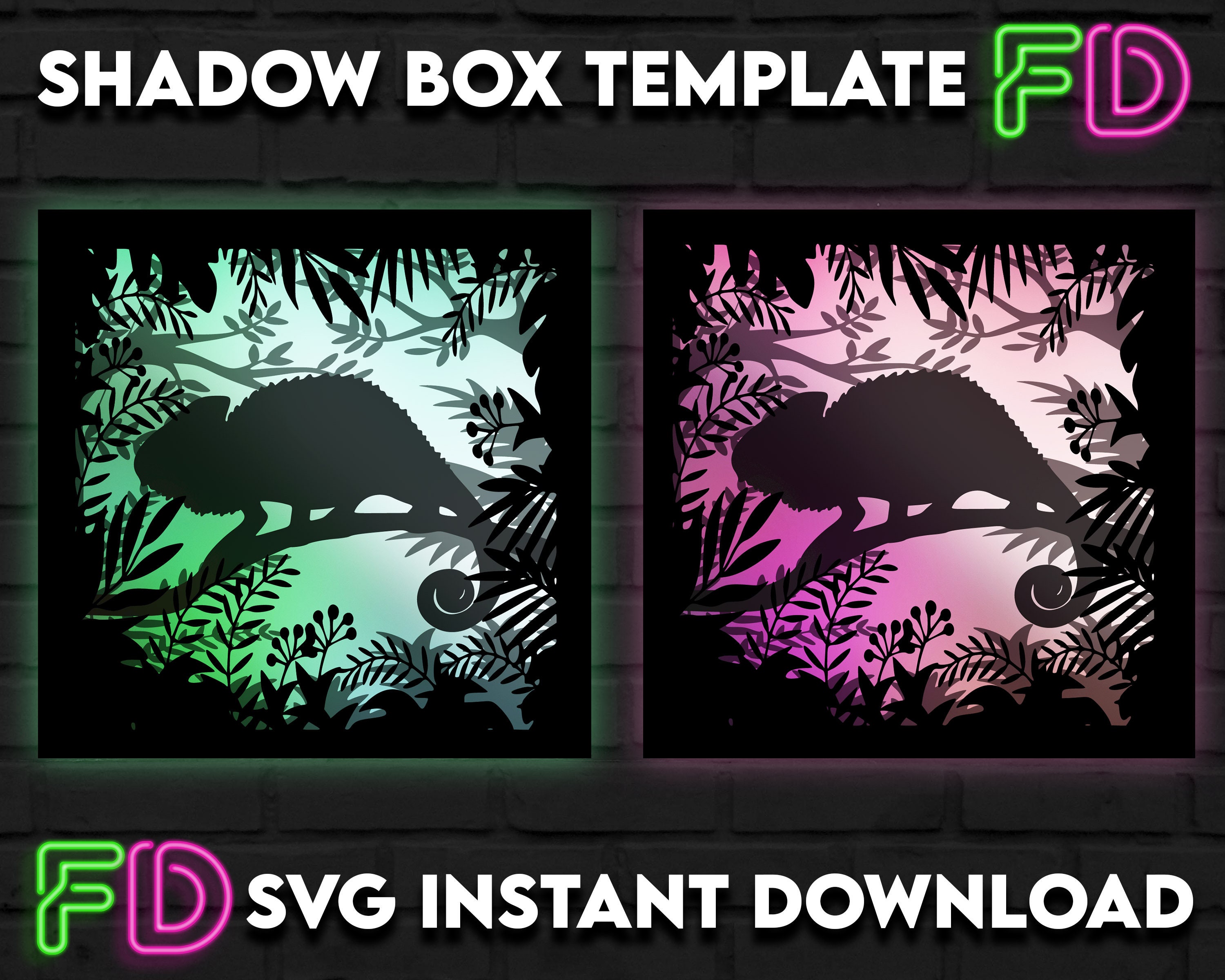 Chameleon Shadow Light Box Template SVG. Shadow Light Box | Etsy