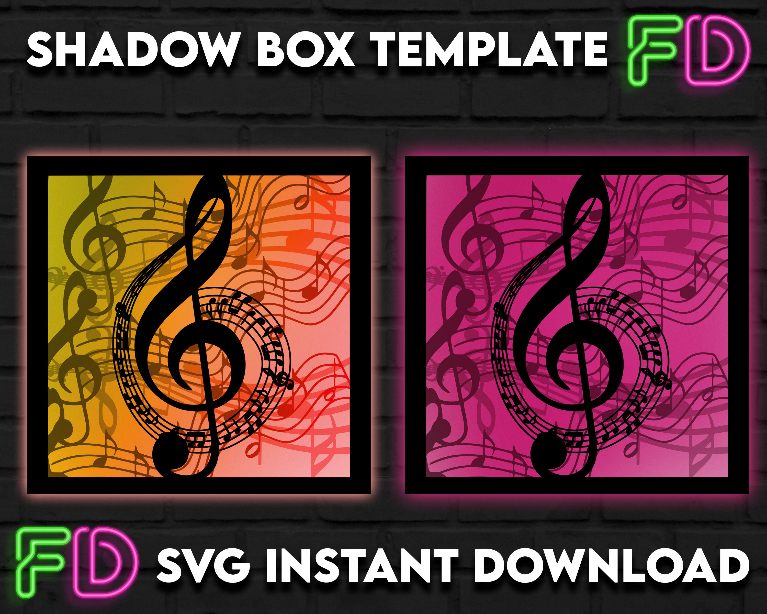 Musical Notes Shadow Light Box Template SVG. Shadow Light Box | Etsy