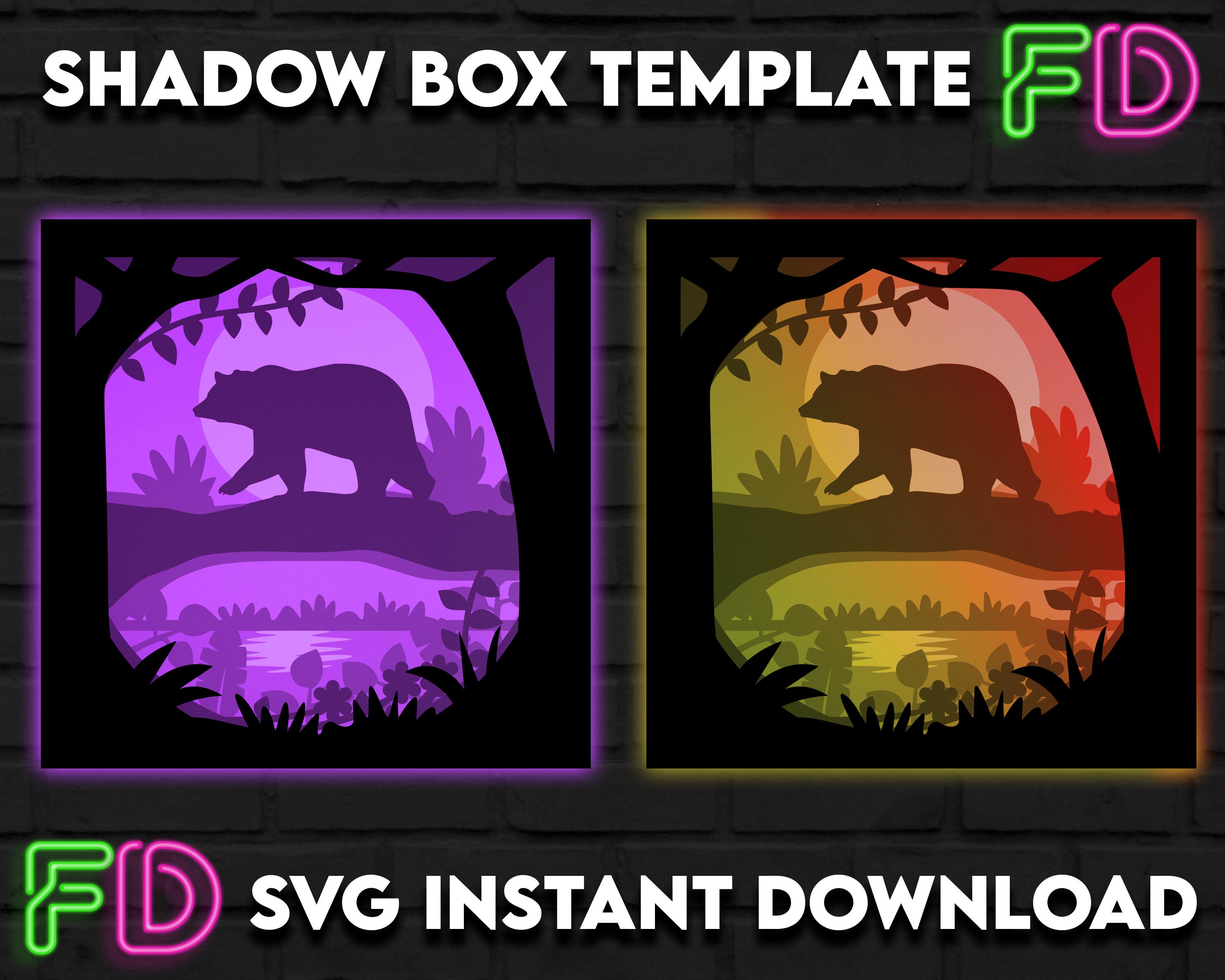 Bear Shadow Light Box Template SVG. Shadow Light Box Cricut | Etsy