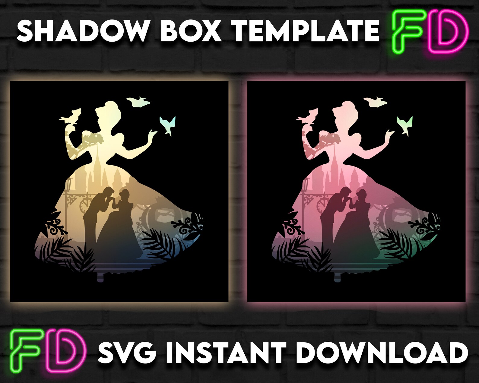 Cinderella Inspired Shadow Light Box Template SVG. Shadow | Etsy