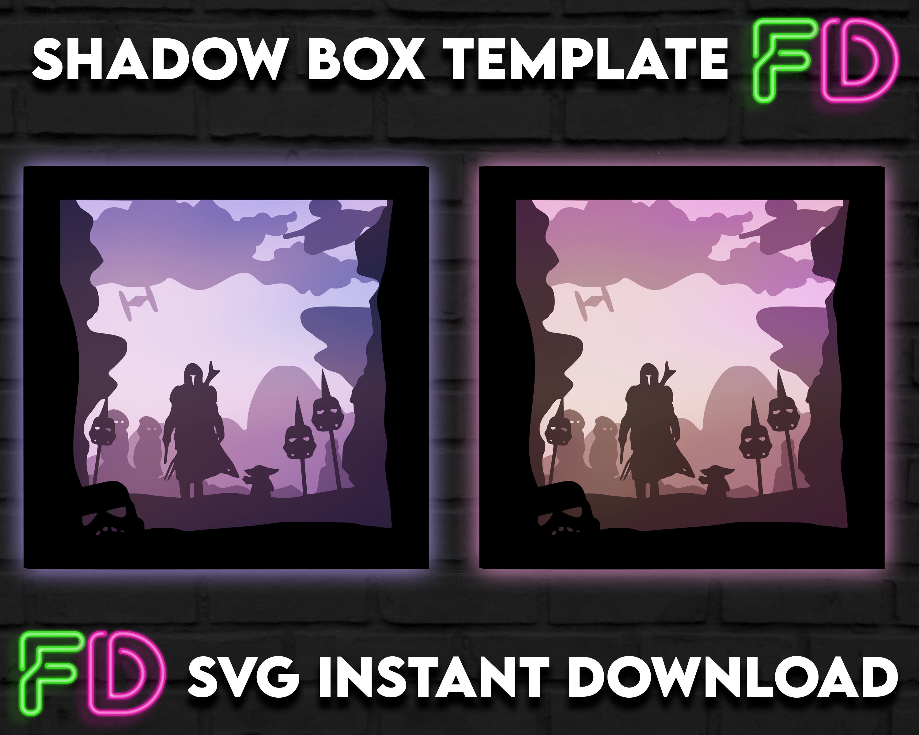 Mandalorian Inspired Shadow Light Box Template SVG. Shadow - Etsy
