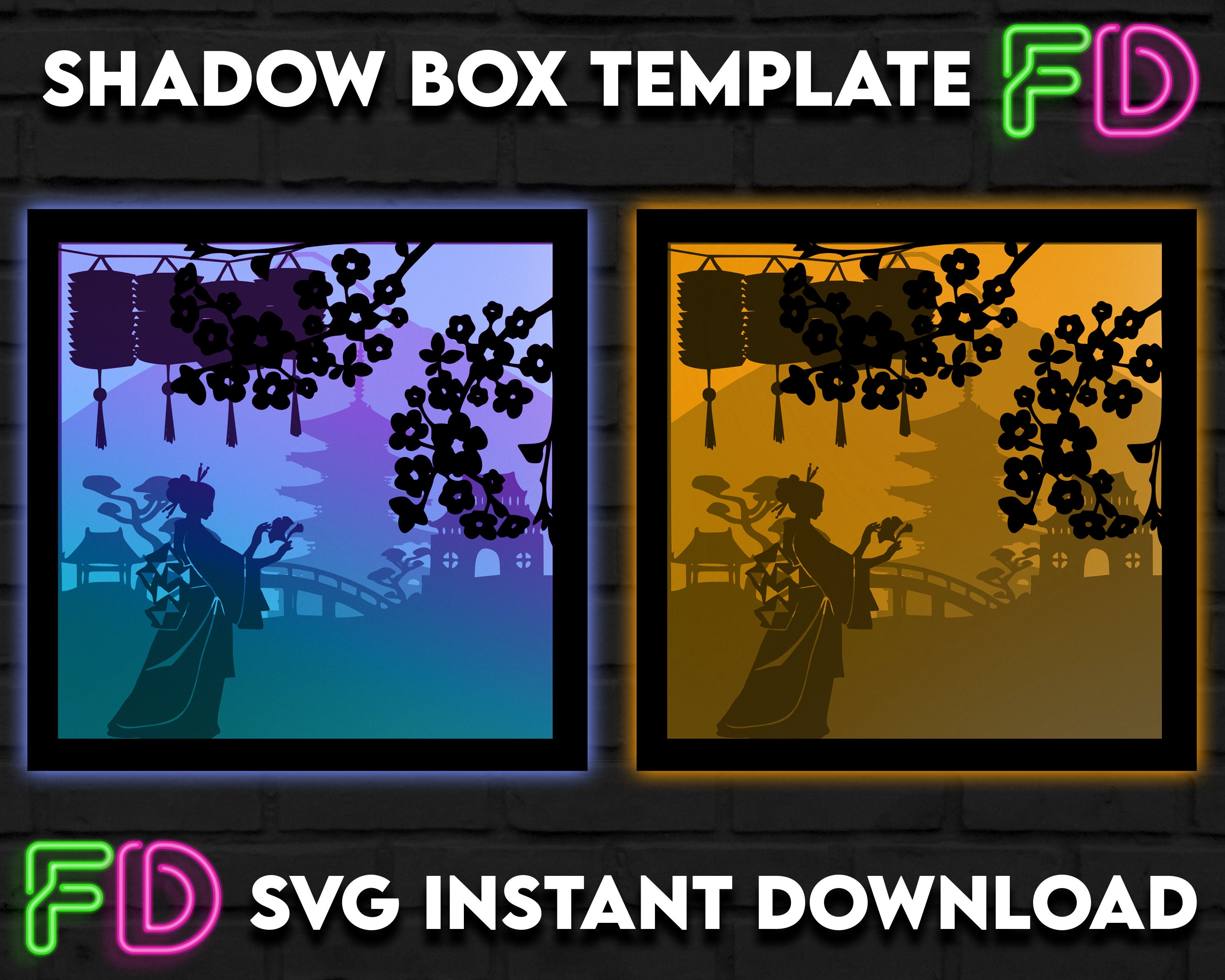 Japanese Style Shadow Light Box Template SVG. Shadow Light Box - Etsy
