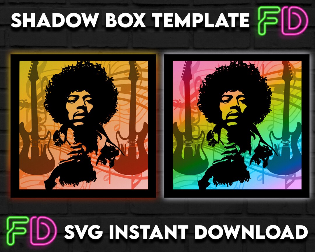 Jimi Hendrix Shadow Light Box Template SVG. Shadow Light Box Cricut ...