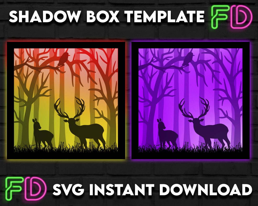Forest Stag and Doe Shadow Light Box Template SVG. Shadow Light Box ...
