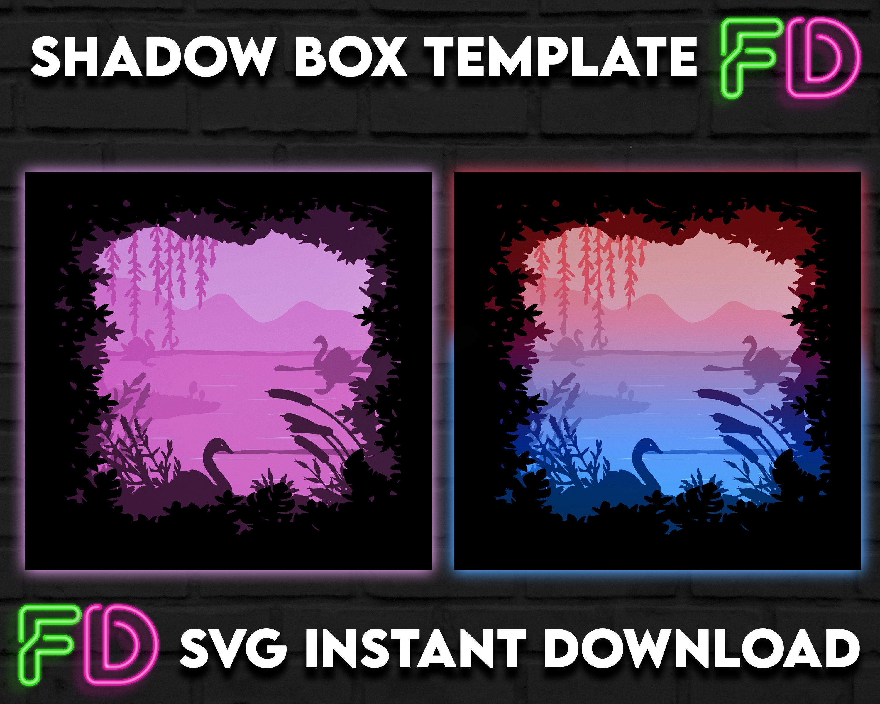 Swans Shadow Light Box Template SVG. Shadow Light Box Cricut | Etsy