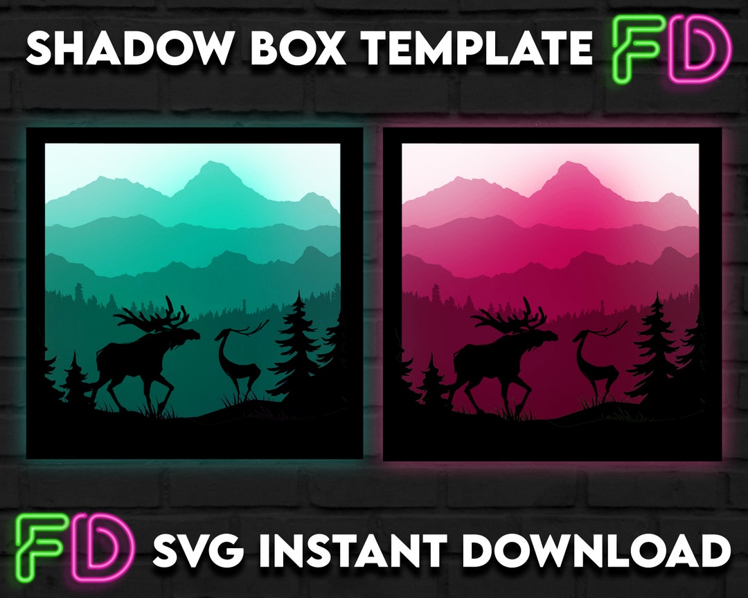 Forest Stag and Doe Shadow Light Box Template SVG. Shadow Light Box ...