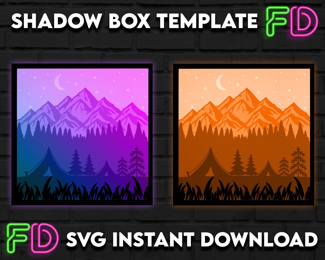 Camping Scene Shadow Light Box Template SVG. Shadow Light Box - Etsy