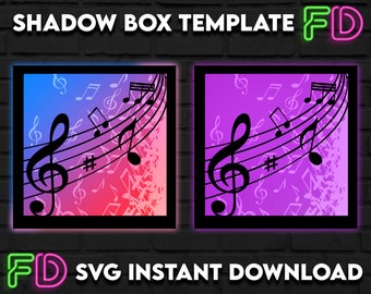 Musical Notes Shadow Light Box Template SVG. Shadow Light Box | Etsy