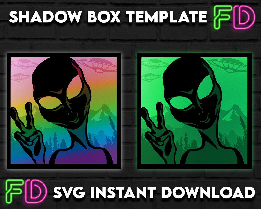 Alien UFO Shadow Light Box Template SVG. Shadow Light Box Cricut ...