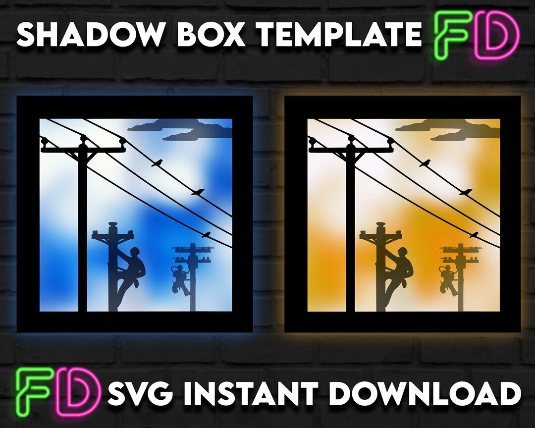 Lineman Shadow Light Box Template SVG. Shadow Light Box Cricut ...