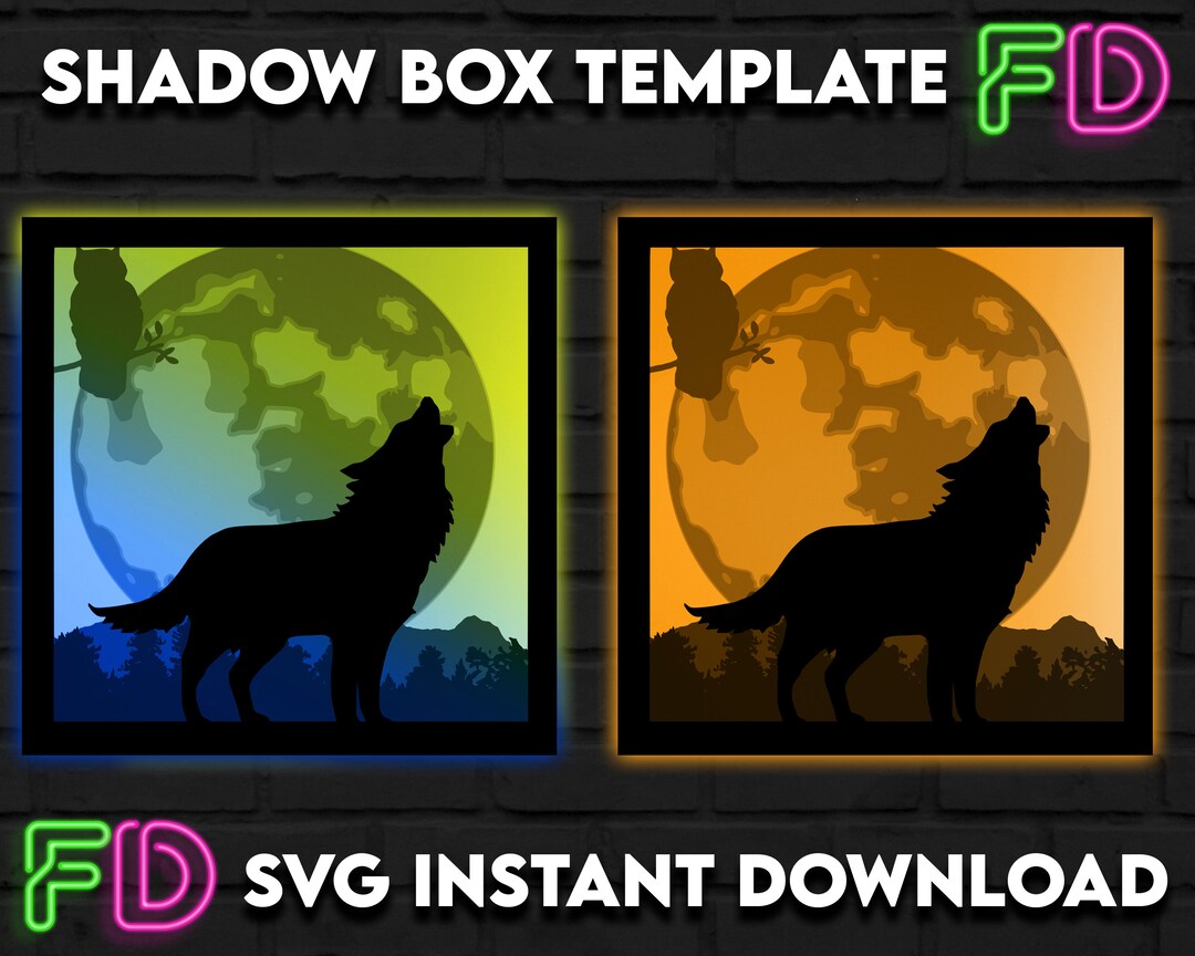 Wolf Moon Light Box Template SVG. Shadow Light Box Cricut Silhouette ...