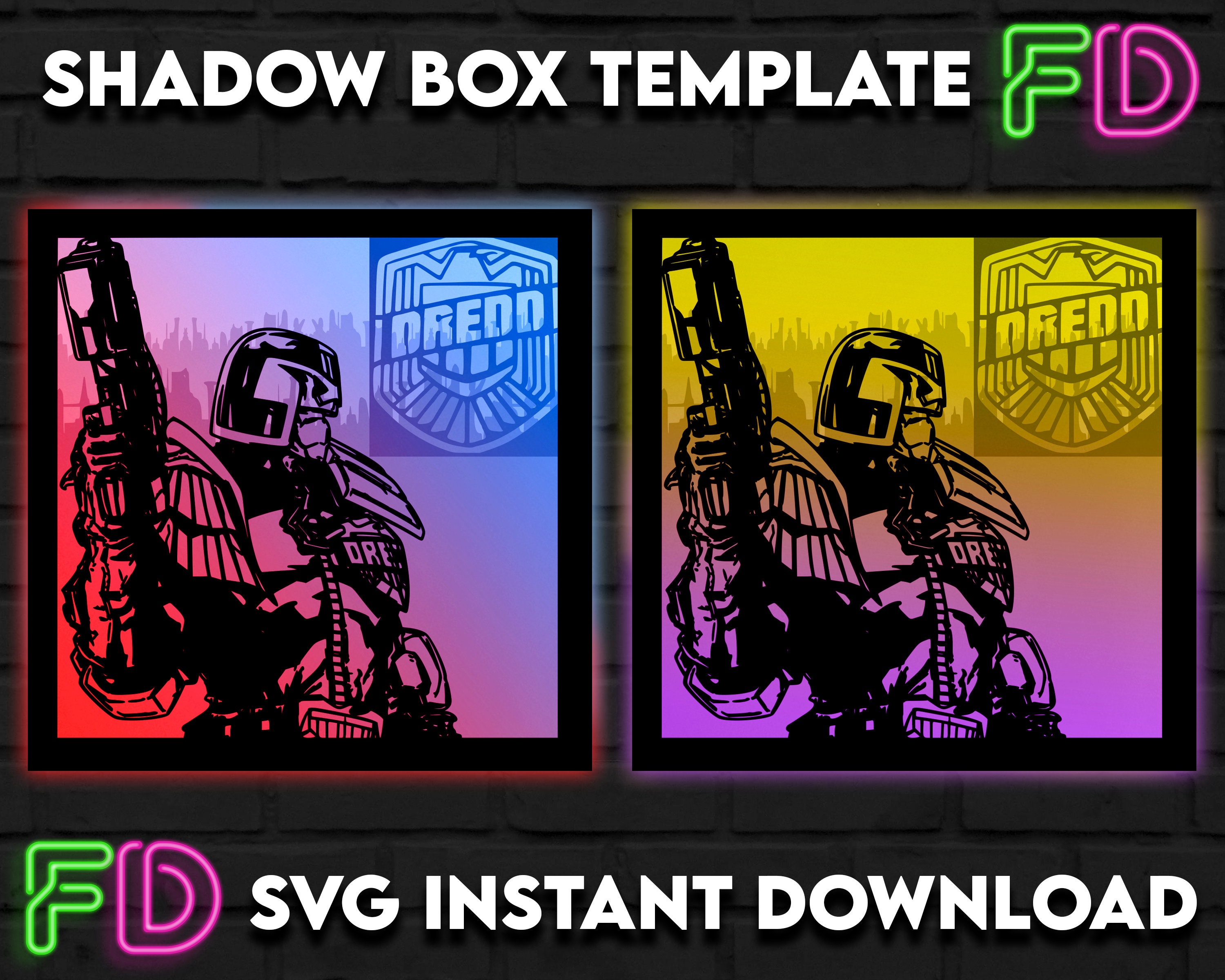 Judge Dredd Inspired Shadow Light Box Template SVG. Shadow | Etsy Australia