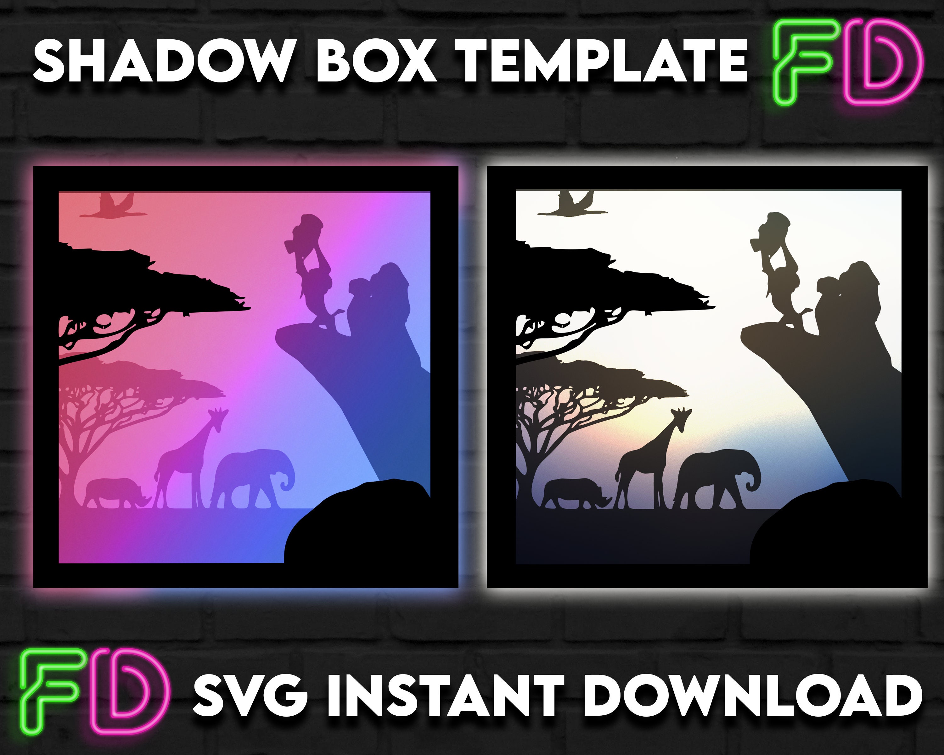 The Lion King Inspired Shadow Light Box Template SVG. Shadow - Etsy