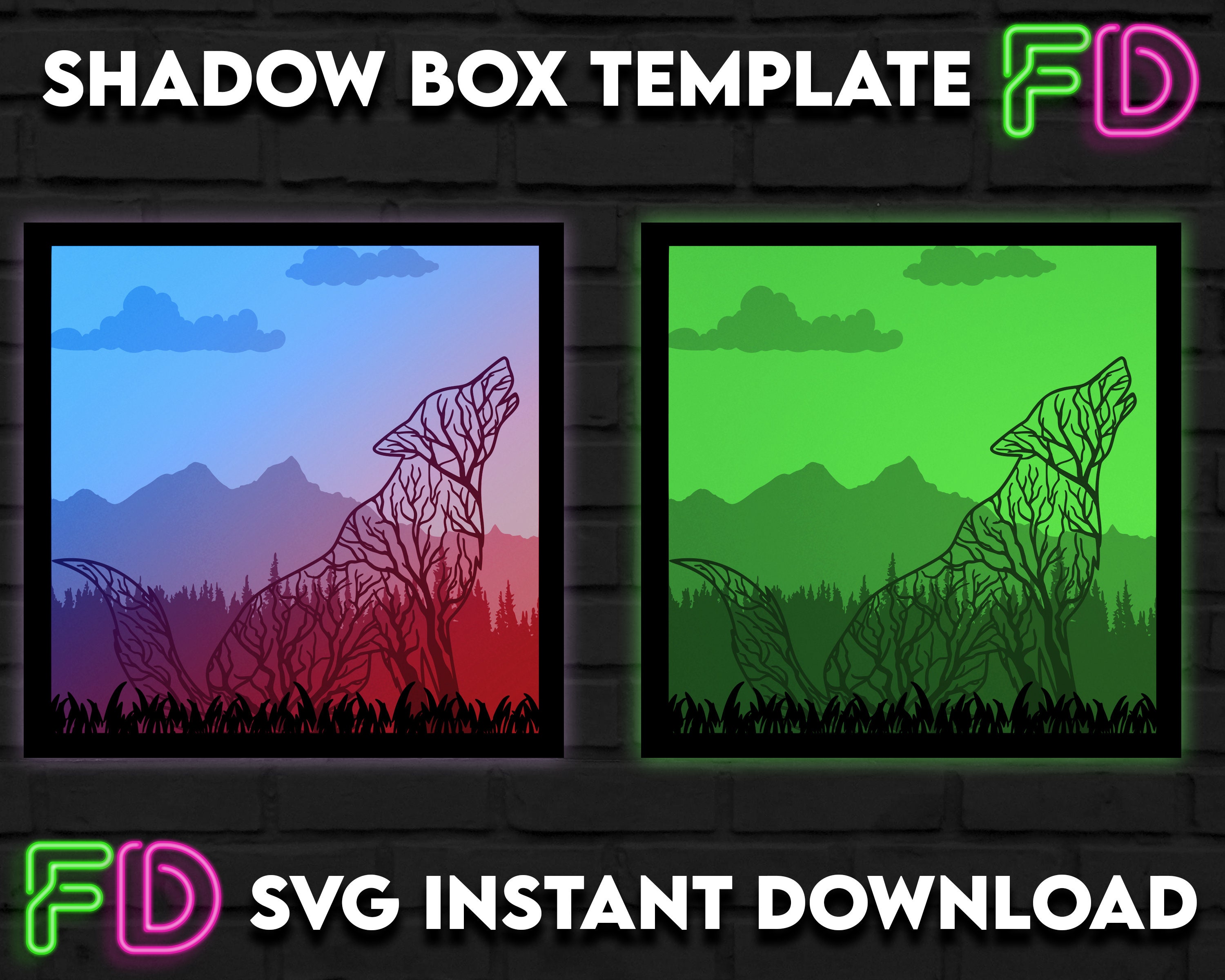 Wolf Tree Shadow Light Box Template SVG. Shadow Light Box - Etsy