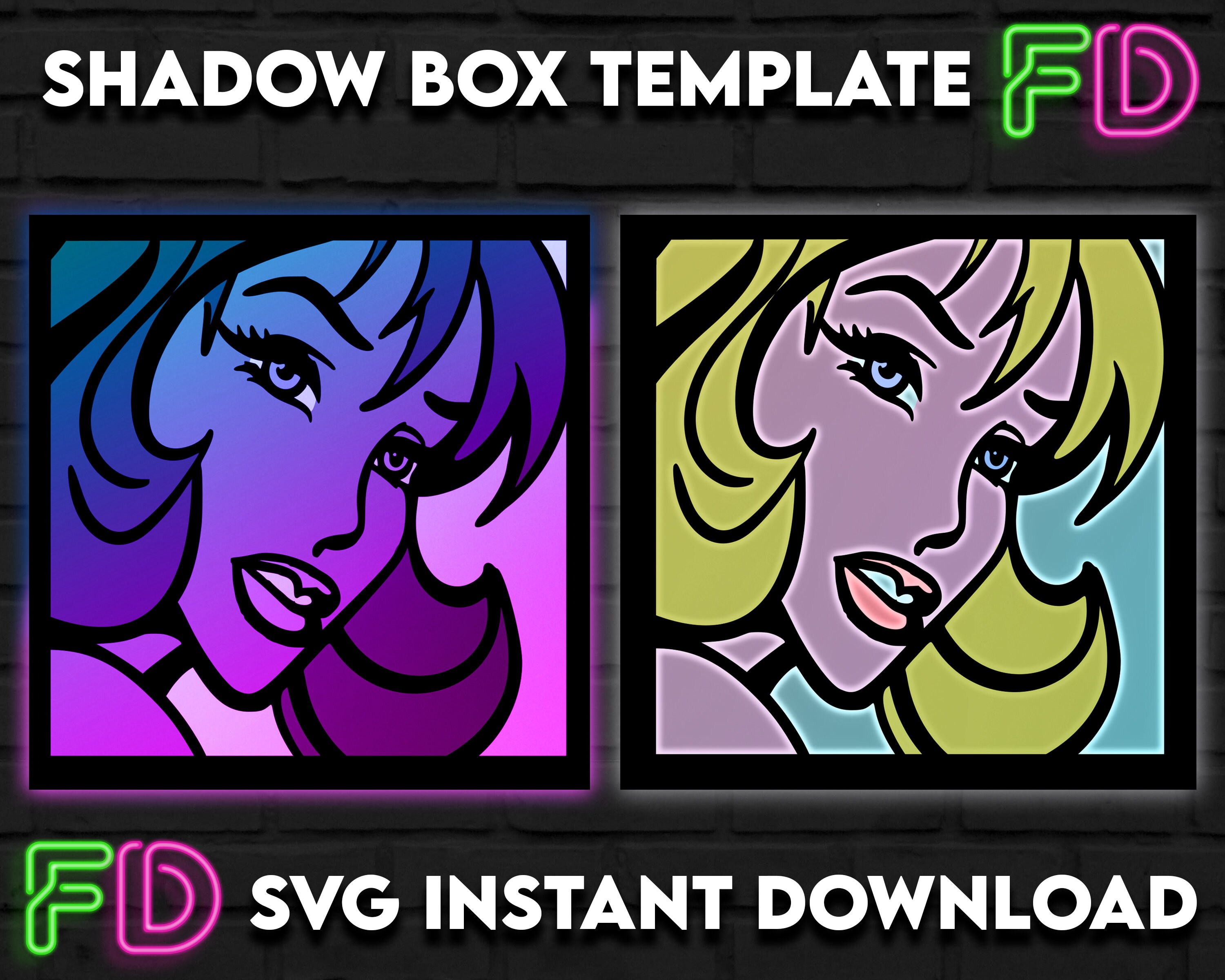 Pop Art Shadow Light Box Template SVG. Shadow Light Box Cricut | Etsy