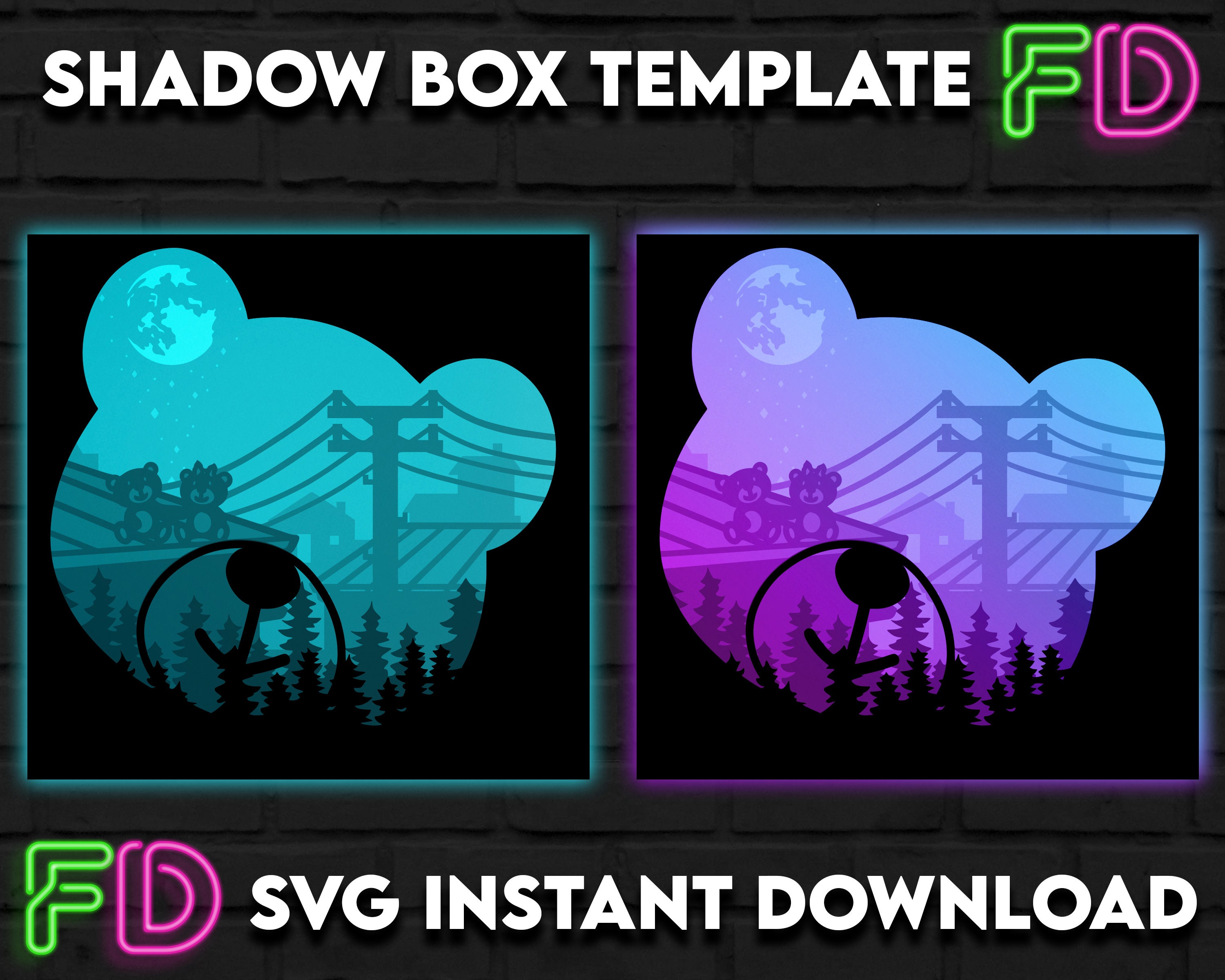 Teddy Bear Shadow Light Box Template SVG. Shadow Light Box | Etsy