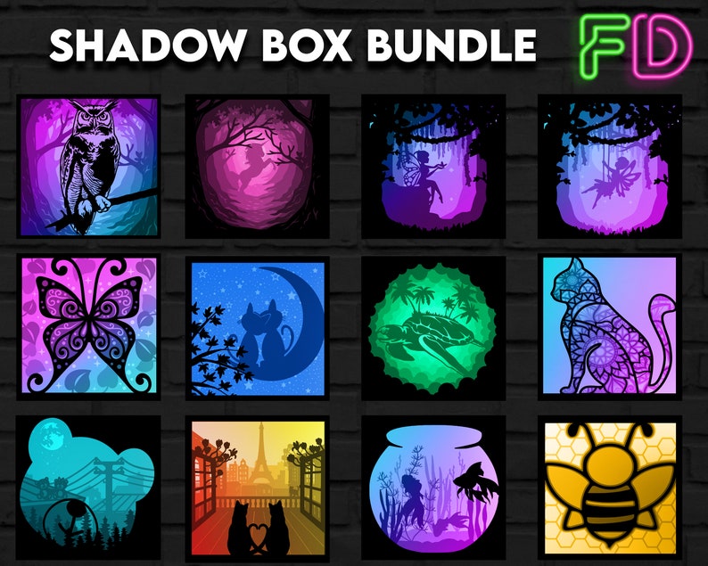 12 Shadow Light Box Template SVG Bundle. Shadow Light Box - Etsy