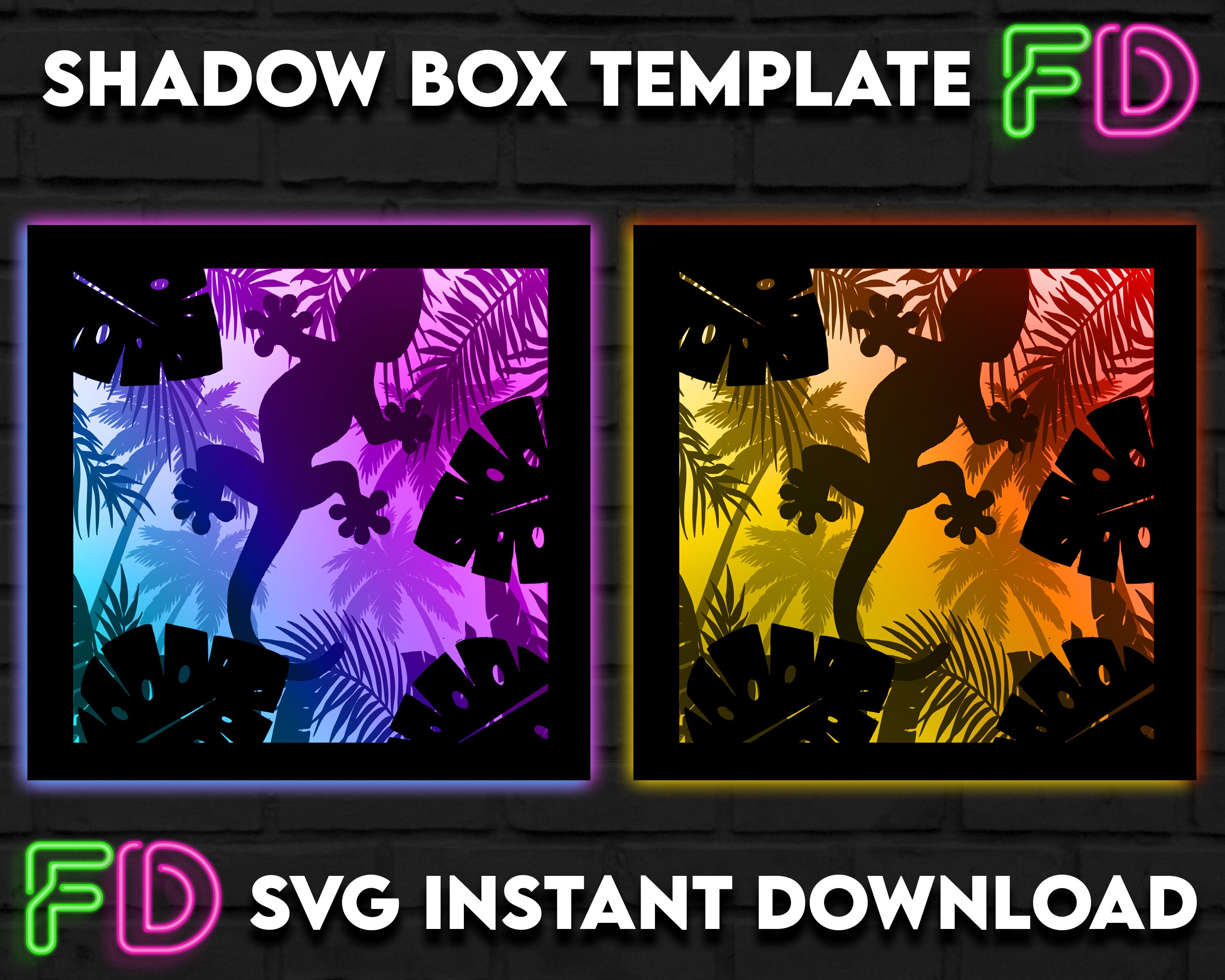 Gecko Shadow Light Box Template SVG. Shadow Light Box Cricut | Etsy
