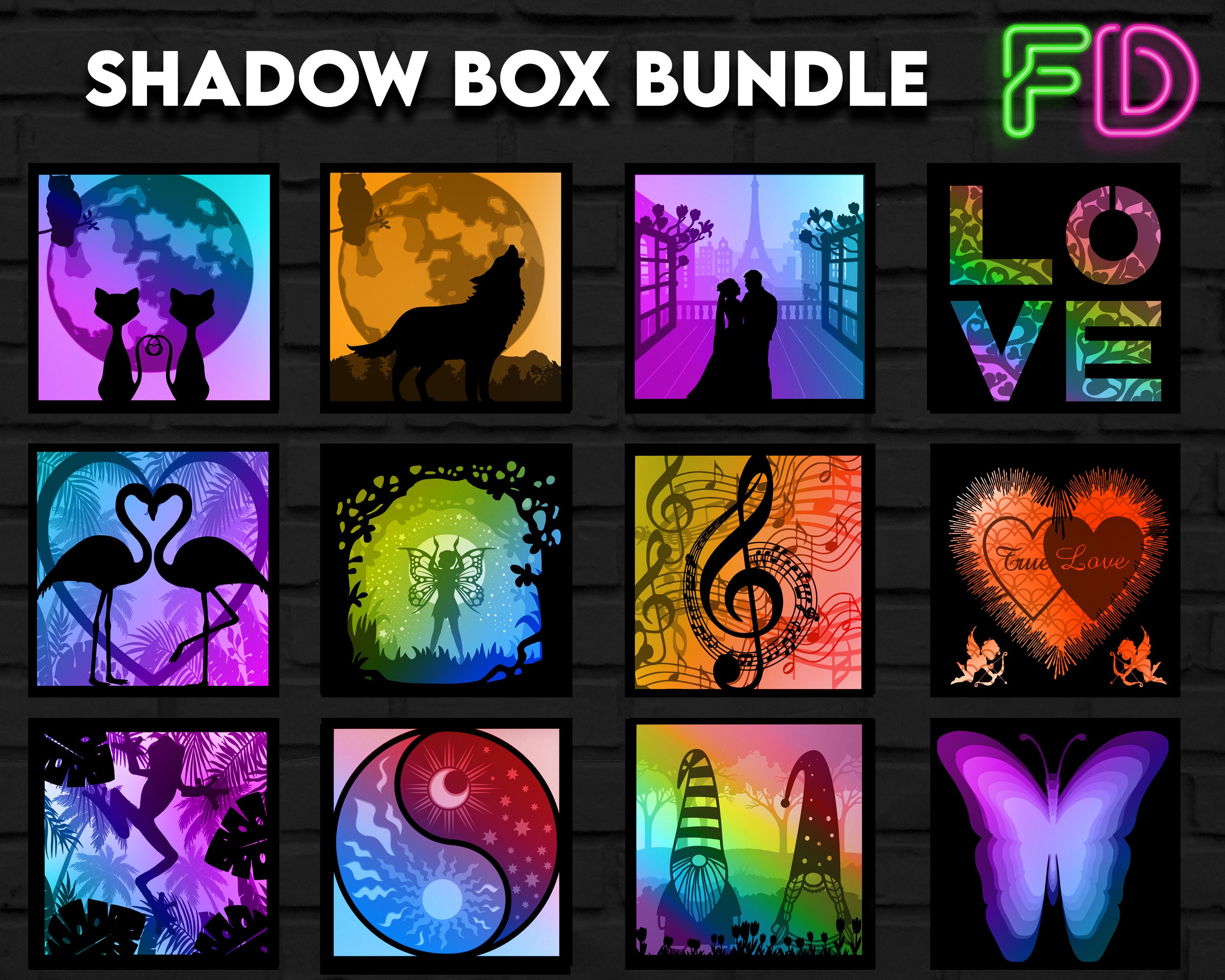 12 Shadow Light Box Template SVG Bundle. Shadow Light Box | Etsy