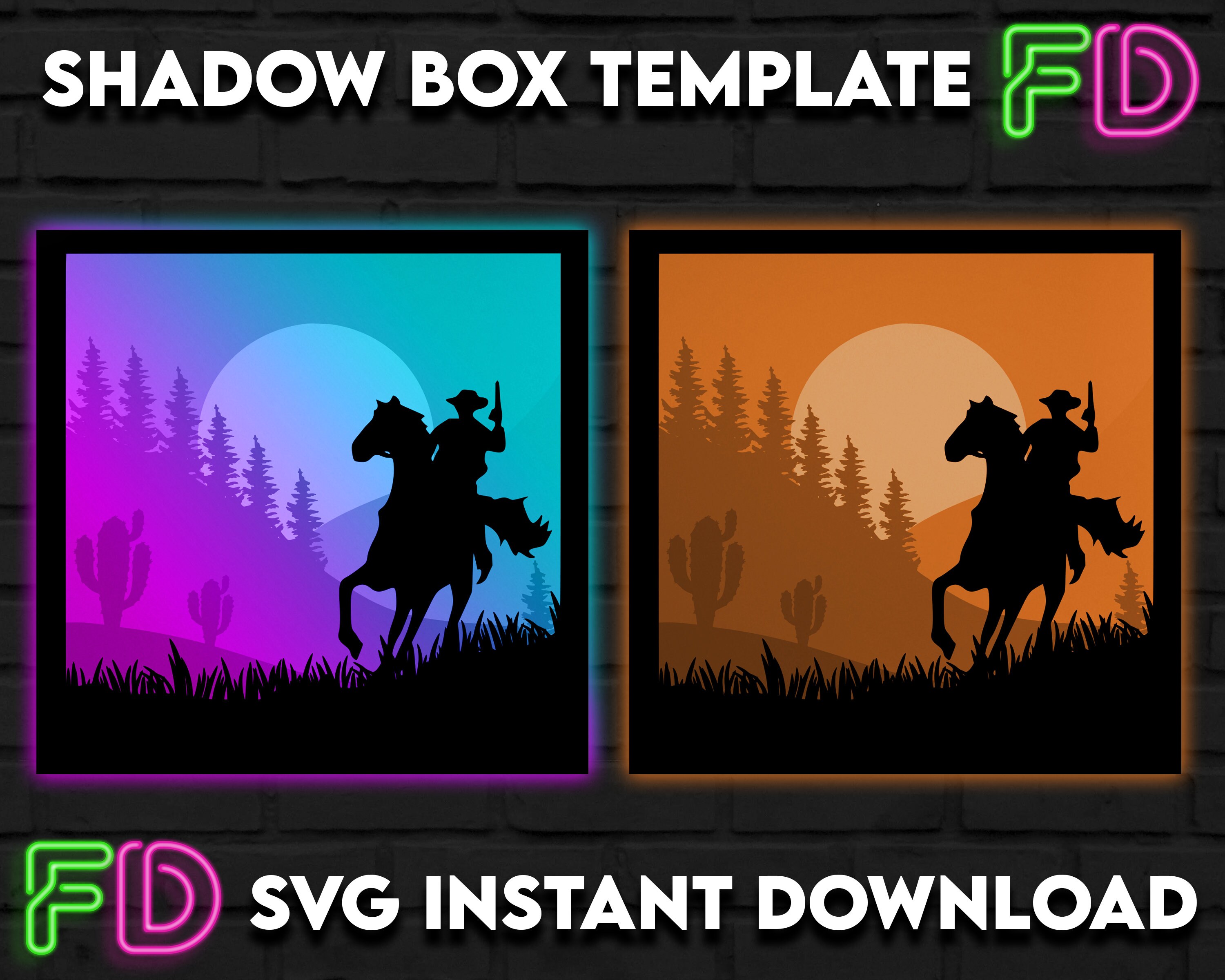 Wild West Shadow Light Box Template SVG. Shadow Light Box | Etsy
