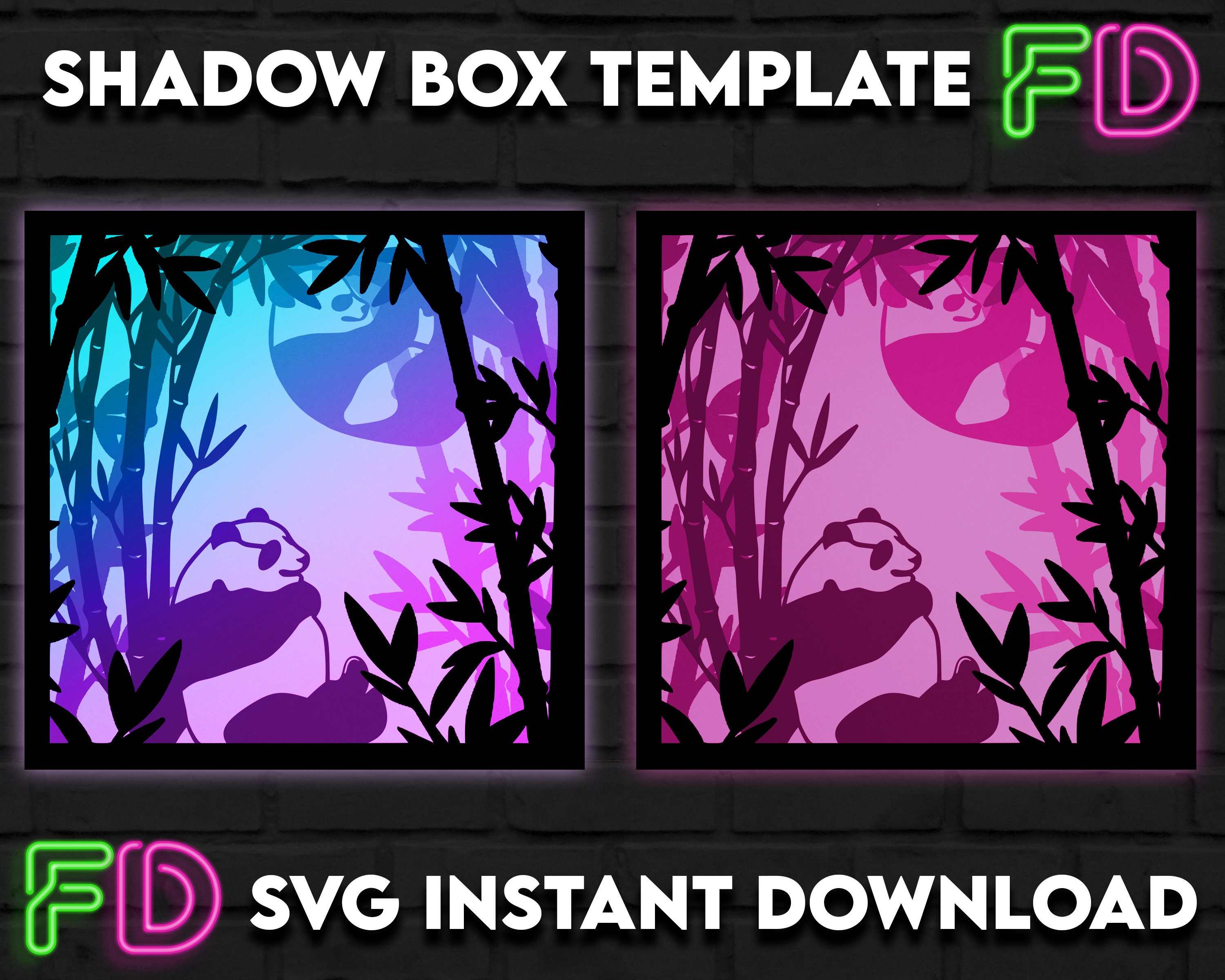Pandas Shadow Light Box Template SVG. Shadow Light Box Cricut - Etsy