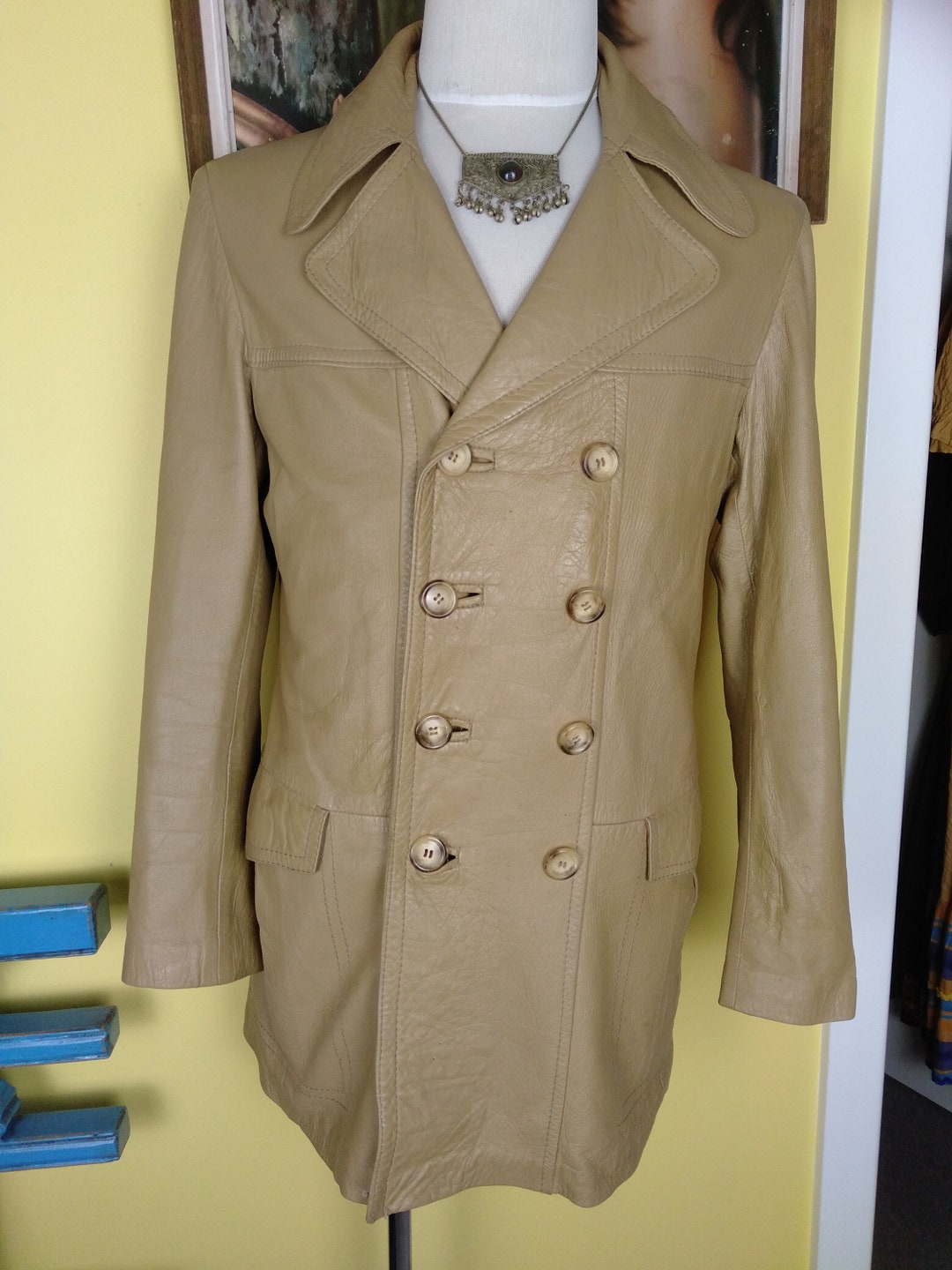 60s Double Breasted Mod Leather Jacket Made in Paris - Etsy