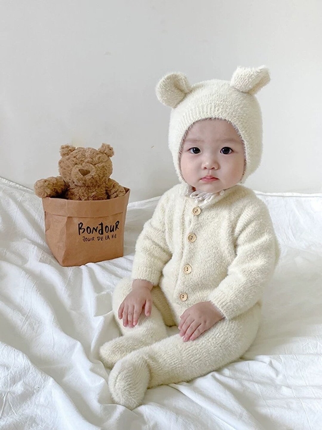 Baby Bear Fleece Fluffy Romper With Hat Sets Newborn Winter - Etsy