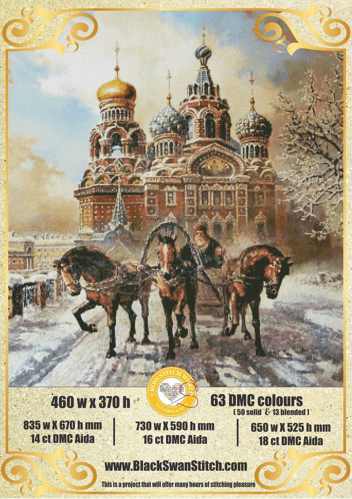 Castle and Horse Carriage Chart Counted Cross Stitch Pattern Needlework ...