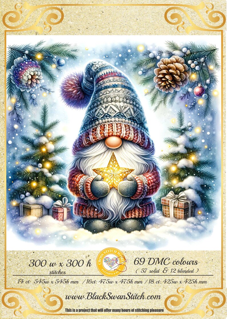 Christmas Gnome - Chart Counted Cross Stitch Pattern Needlework PDF - Etsy