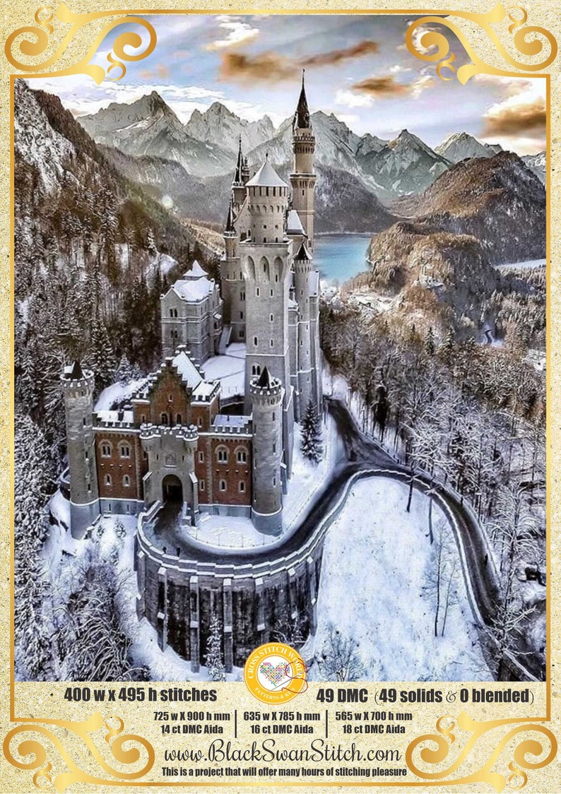 Neuschwanstein Castle Winter Landscape Cross Stitch Pattern (PDF) - Etsy