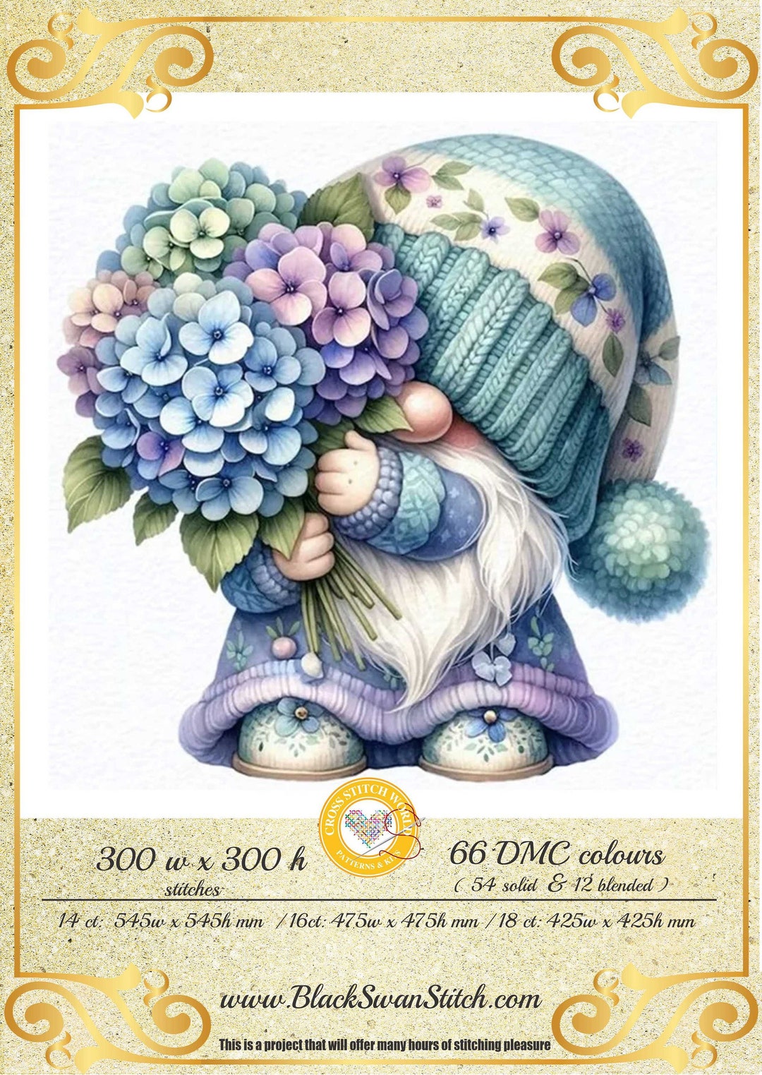 Hydrangea Gnome Chart Counted Cross Stitch Pattern Needlework PDF - Etsy