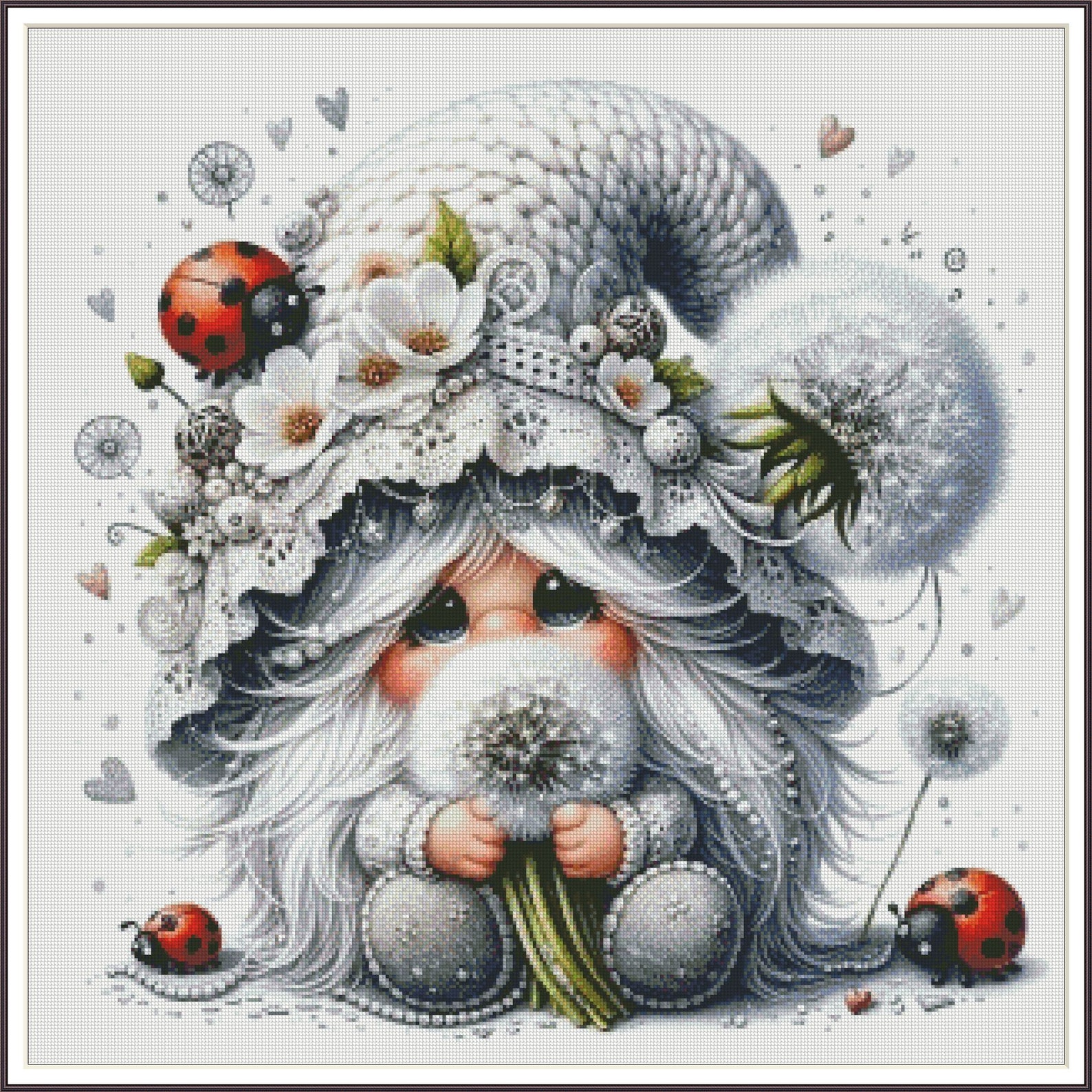 Dandelion Gnome - Chart Counted Cross Stitch Pattern Needlework PDF - Etsy
