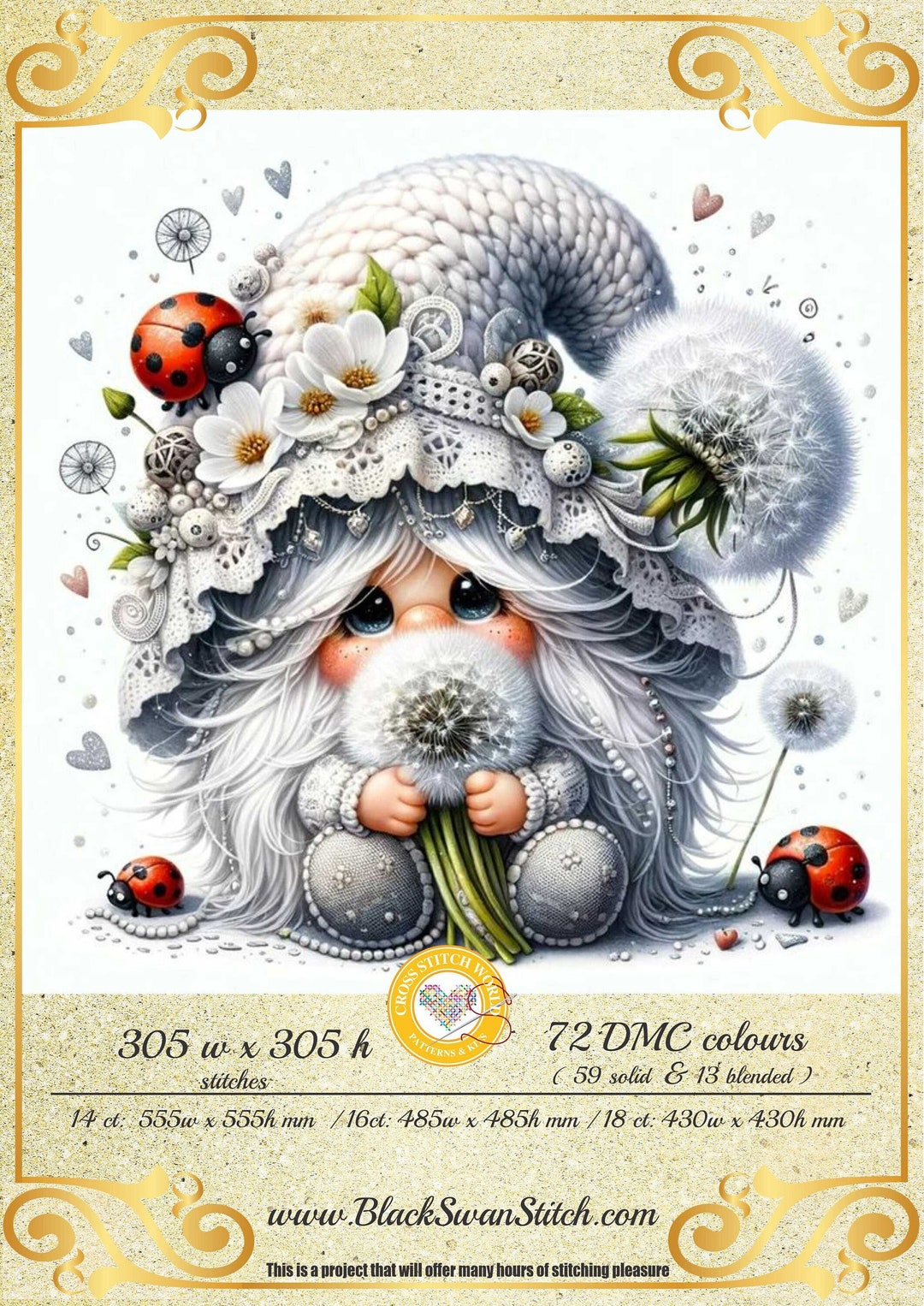 Dandelion Gnome Chart Counted Cross Stitch Pattern Needlework PDF - Etsy