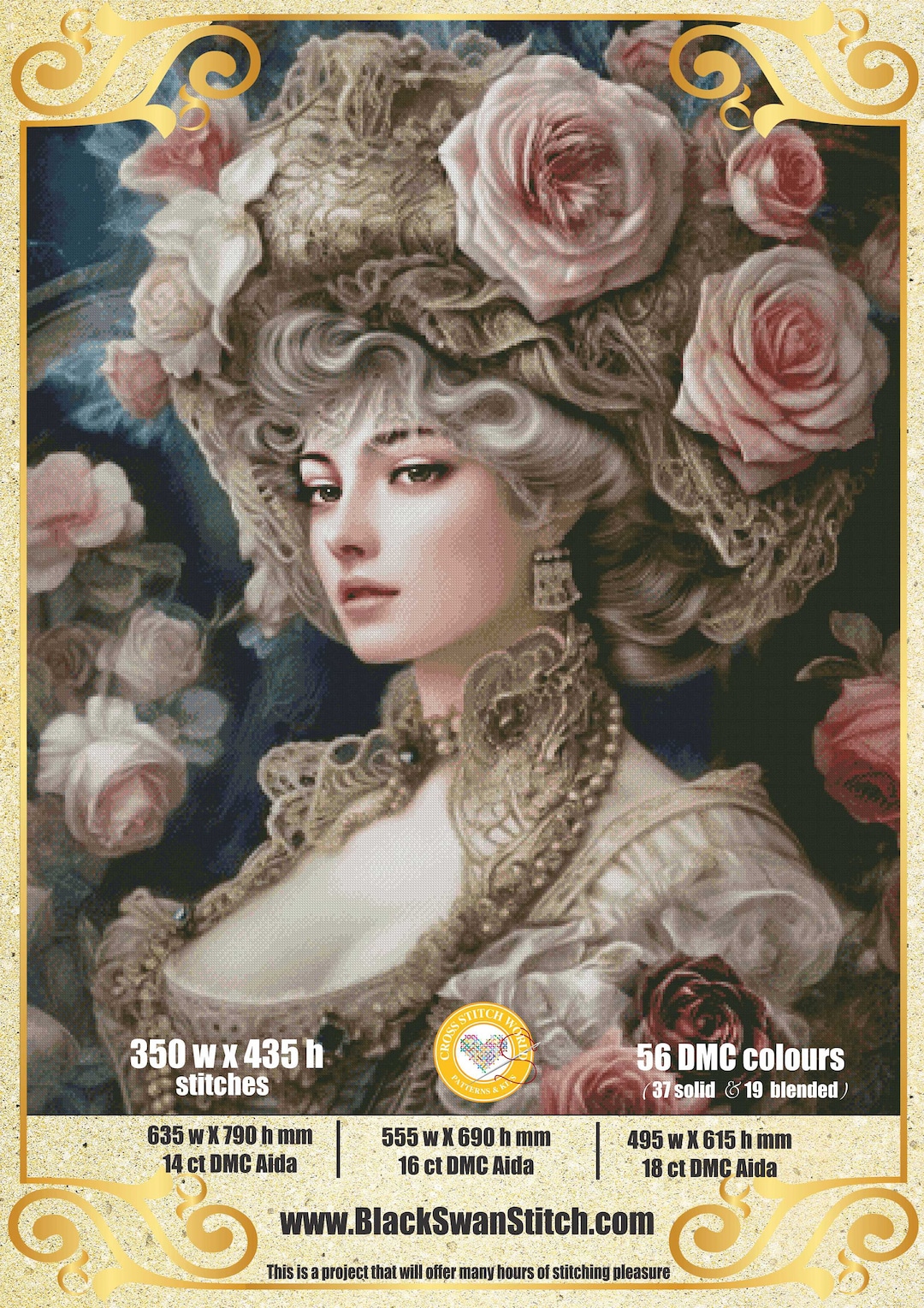 Pink Rococo Princess Beauty Behind the Mask Fantasy Chart Counted Cross ...