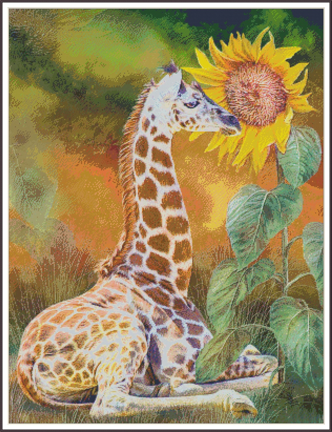 Sunflower Giraffe Wild Cat Savanna Africa Simba - Chart Counted Cross ...