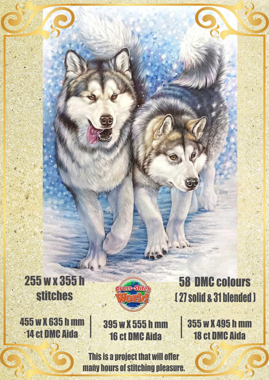Alaskan Husky Dog Puppy Chart Counted Cross Stitch Pattern Needlework ...