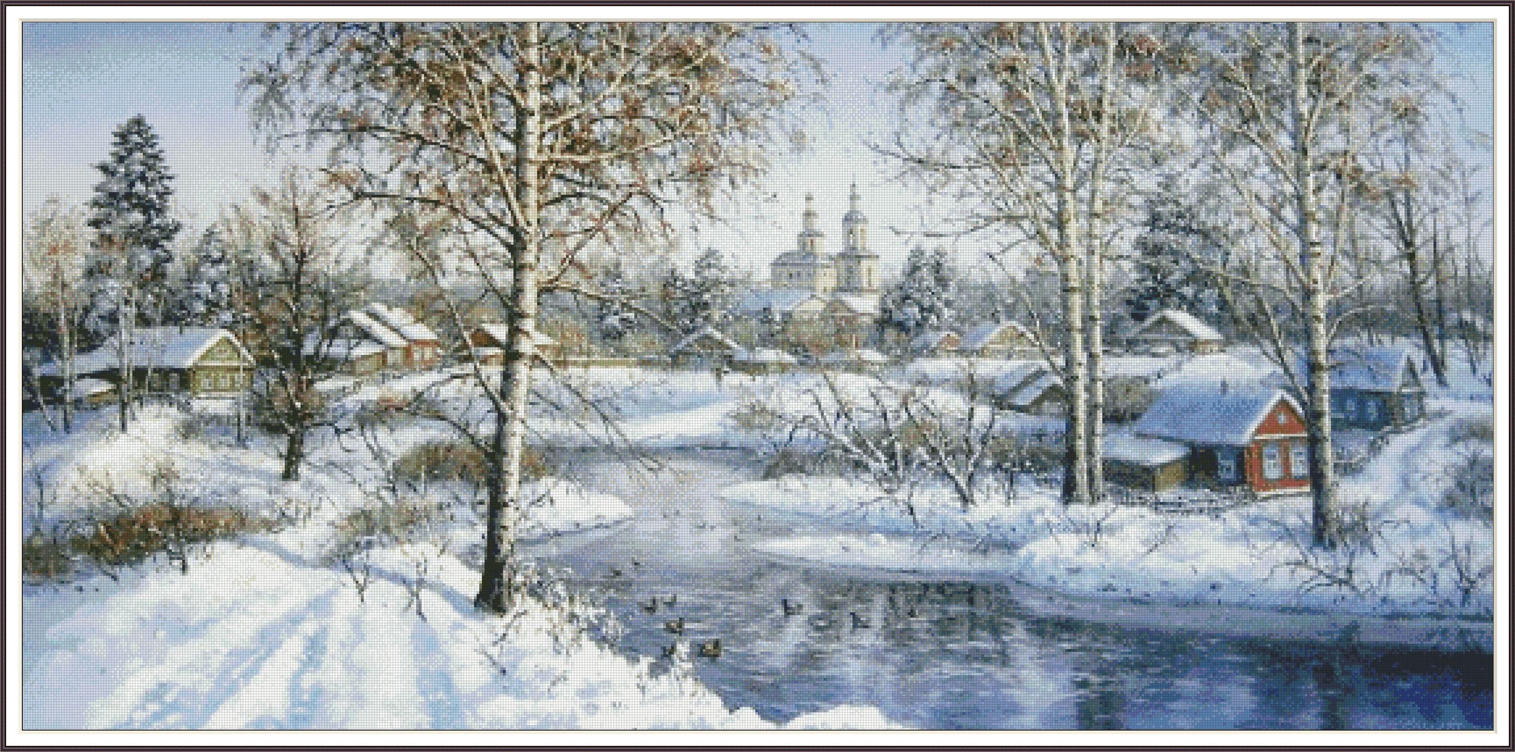 Winter Village - Chart Counted Cross Stitch Pattern Needlework PDF - Etsy