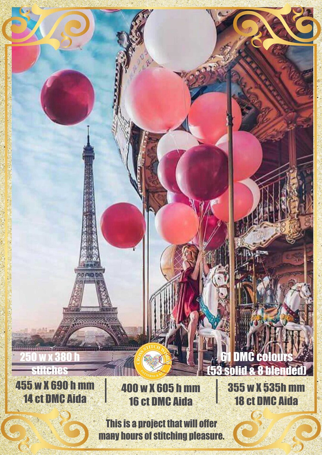 Paris in Love Eiffel Tower France - Chart Counted Cross Stitch Pattern ...