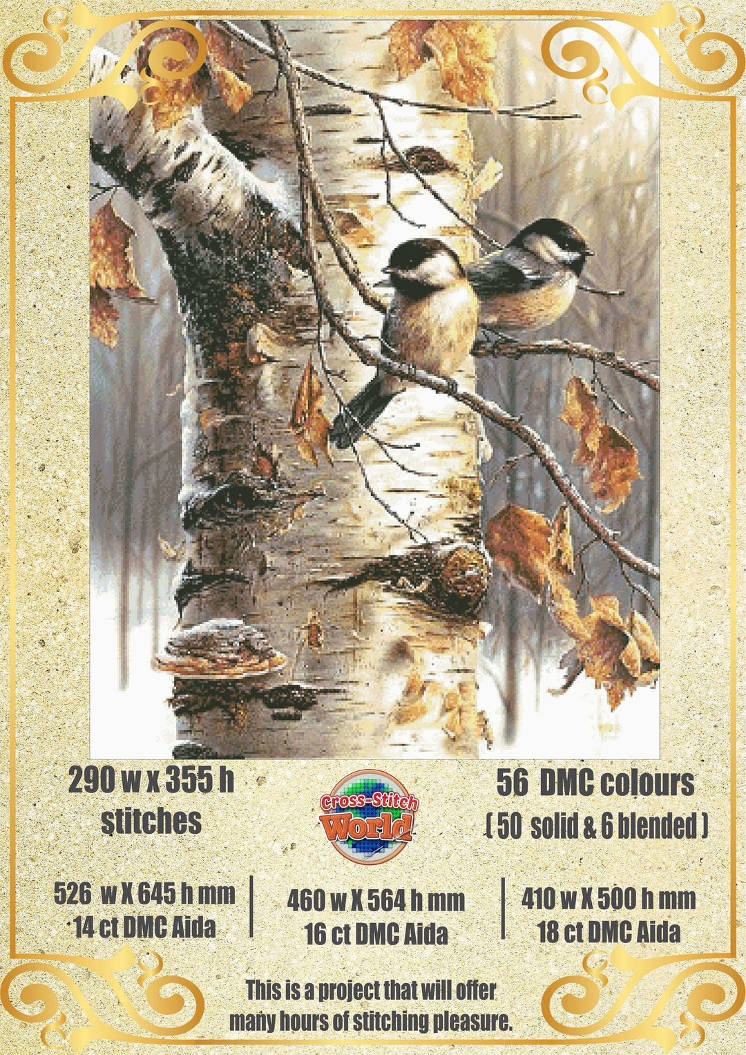 Chickadees in Birch Tree Birds Chart Counted Cross Stitch Pattern ...