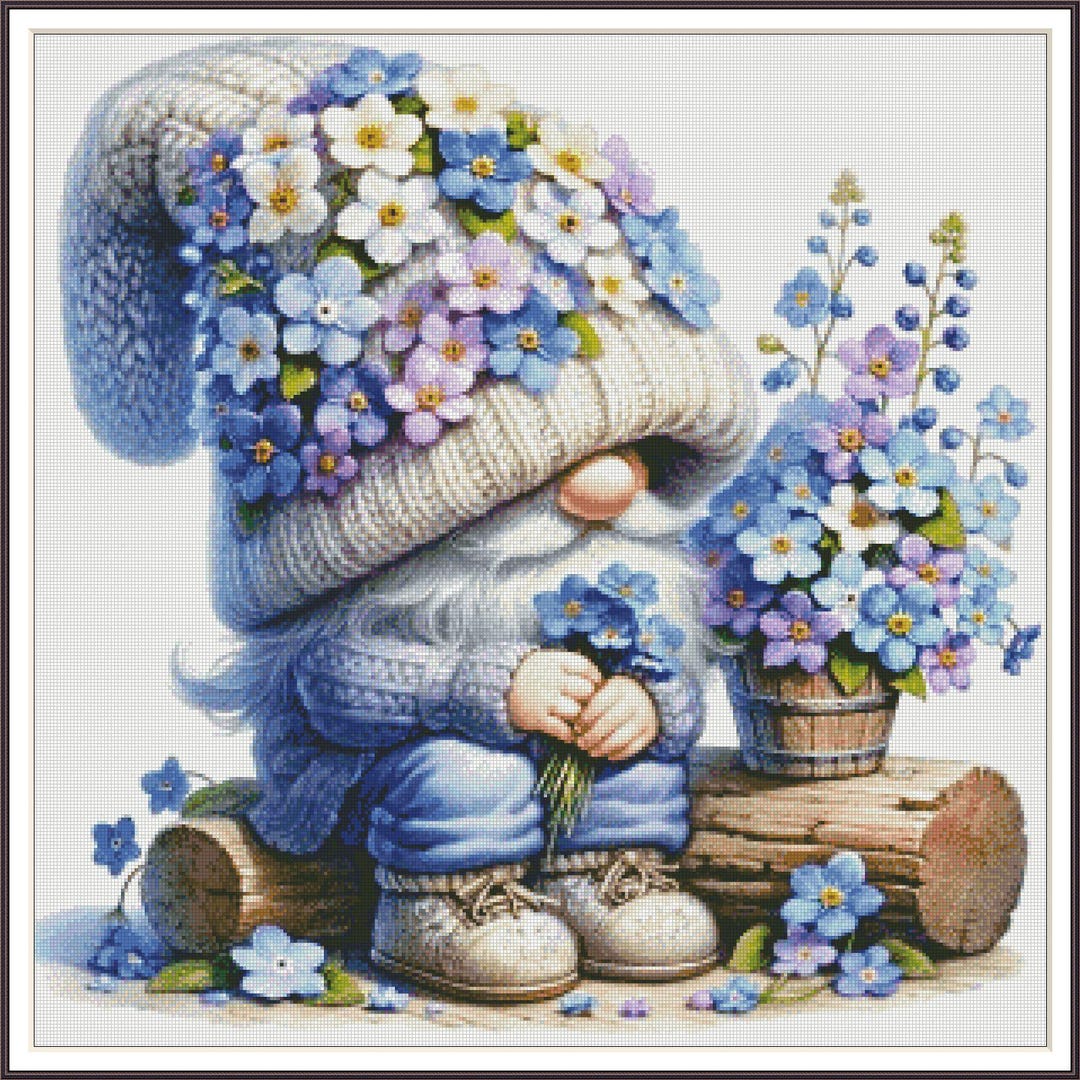 Hydrangea Gnome - Chart Counted Cross Stitch Pattern Needlework PDF - Etsy
